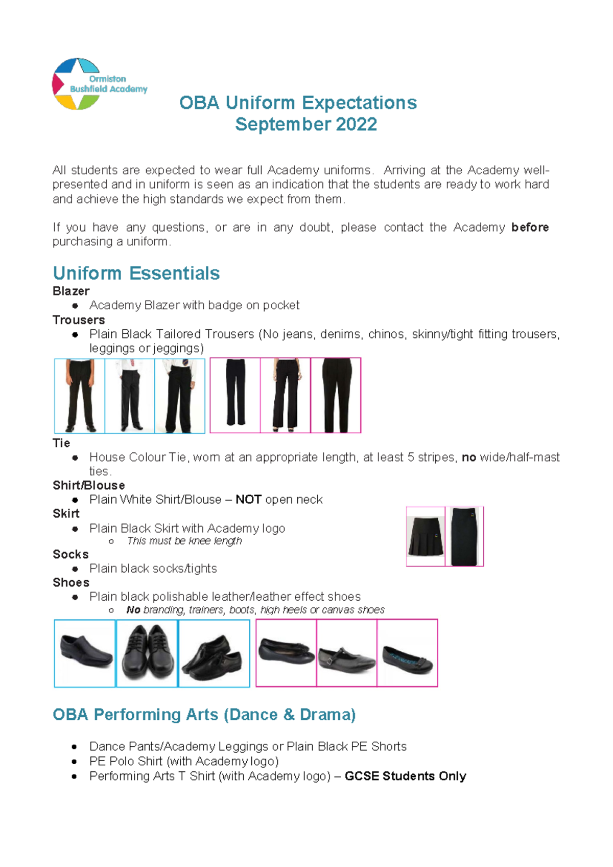 Uniform-guide-2022 - Uniform guide - OBA Uniform Expectations September ...