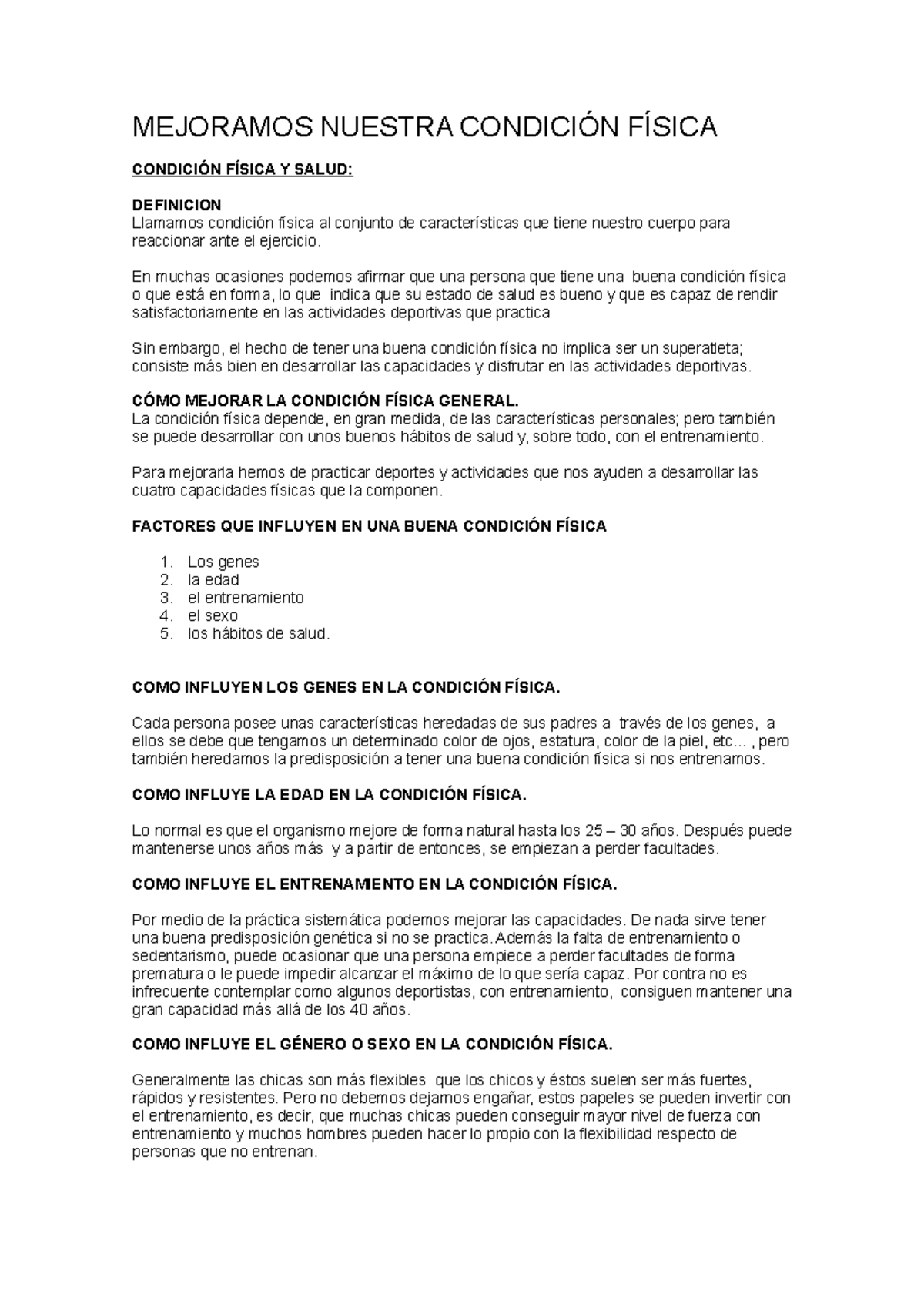 LA Condición Física - MEJORAMOS NUESTRA CONDICIÓN FÍSICA CONDICIÓN ...