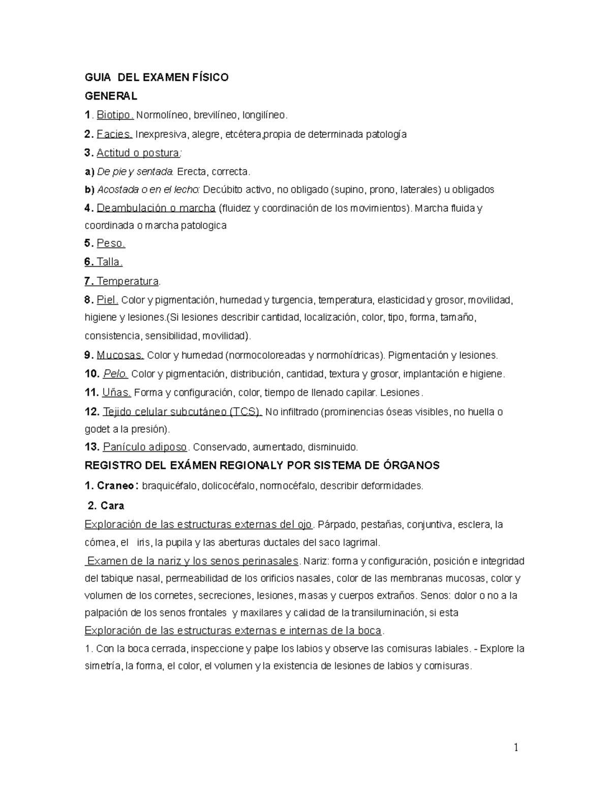 Guia de examen fisico completo - GUIA DEL EXAMEN FÍSICO GENERAL 1 ...