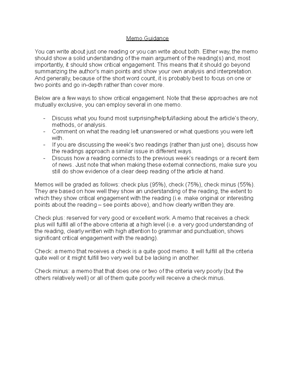 Memo guidance - Memo Guidance You can write about just one reading or ...