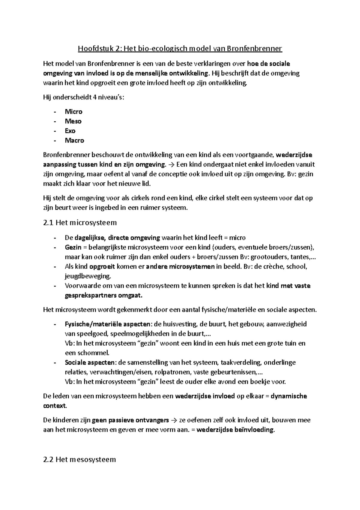 Hoofdstuk 2; Het bio-ecologisch model van Bronfenbrenner - Hoofdstuk 2 ...