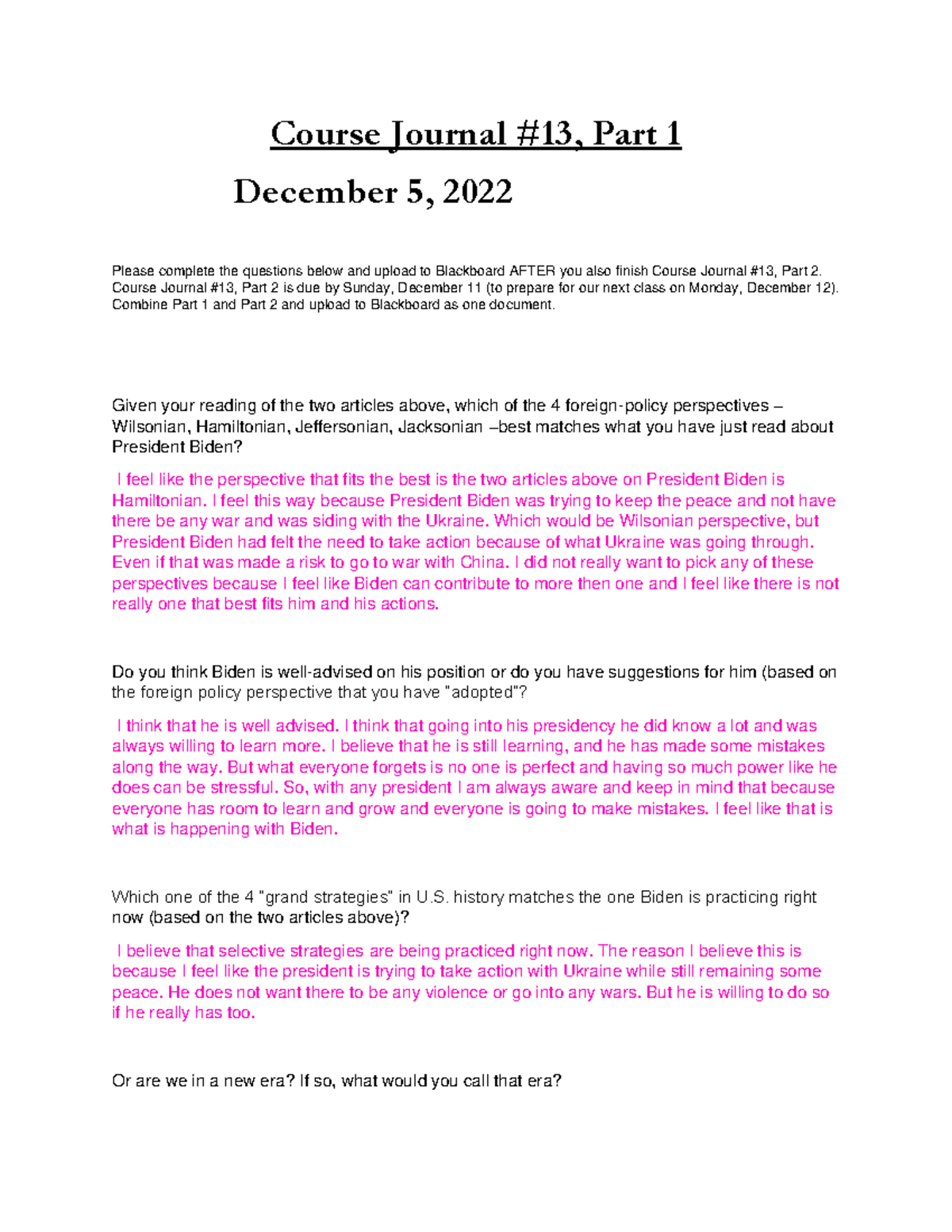 Course Journal 13 - PROFESSOR ETSEY - Course Journal #13, Part 1 ...