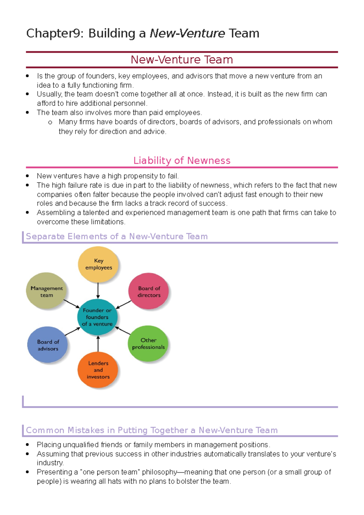 Chap 9 - Summary Business Management 2A - Chapter9: Building a New-Venture Team New-Venture Team ...