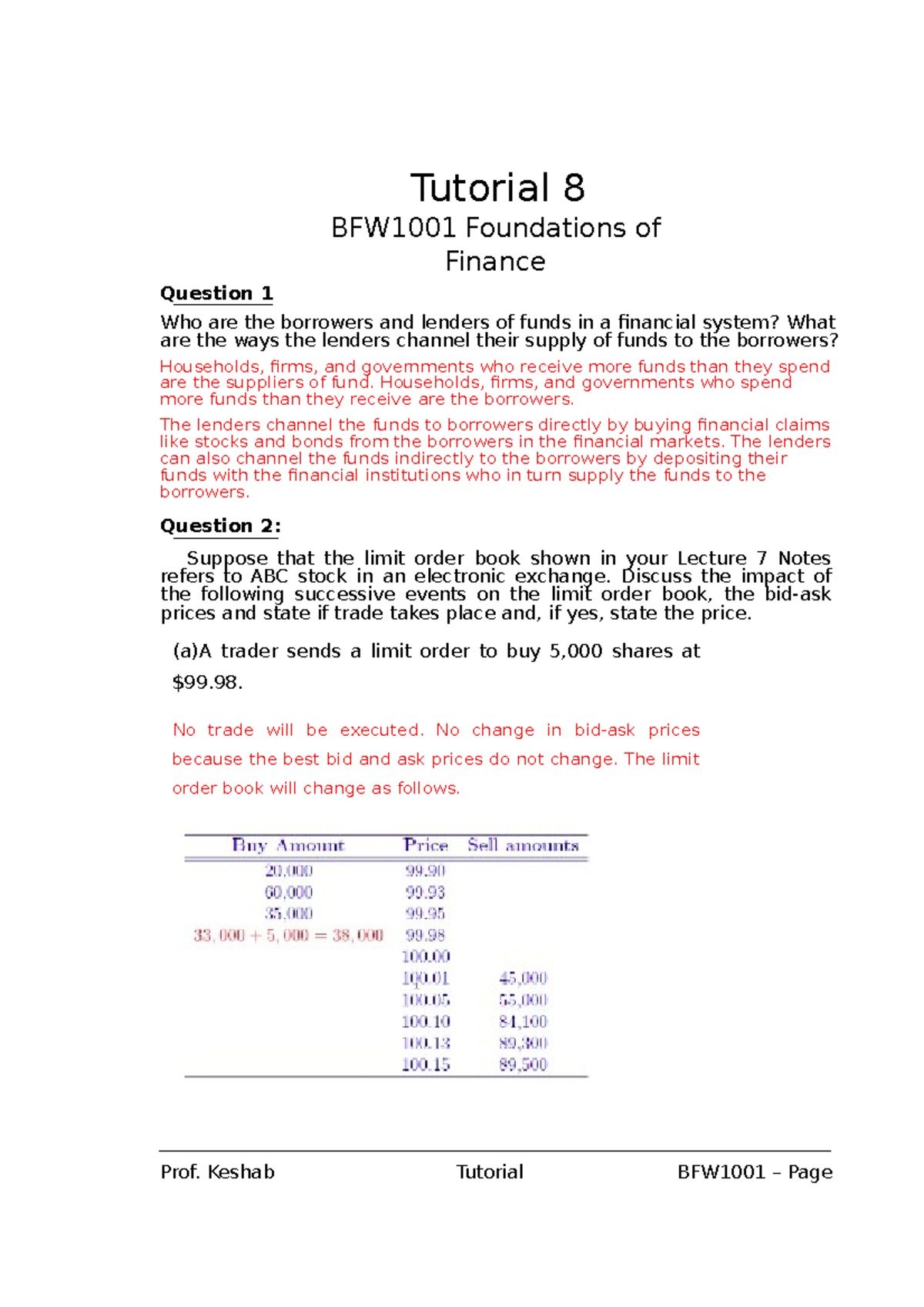Tutorial 8 BFW1001 - Finance - StuDocu