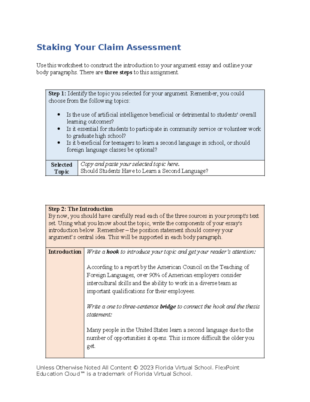 04 04 staking your claim - Staking Your Claim Assessment Use this ...