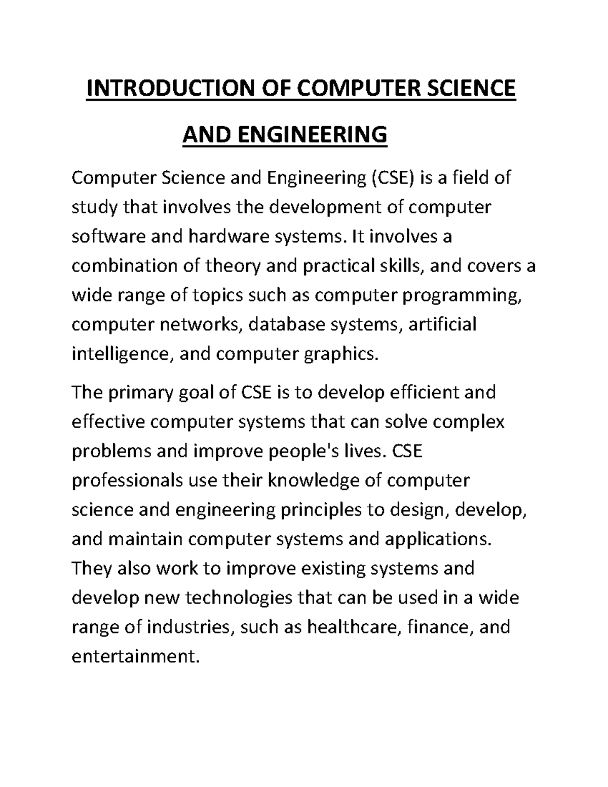 Introduction OF Computer Science engineering 1 - INTRODUCTION OF COMPUTER SCIENCE AND ...