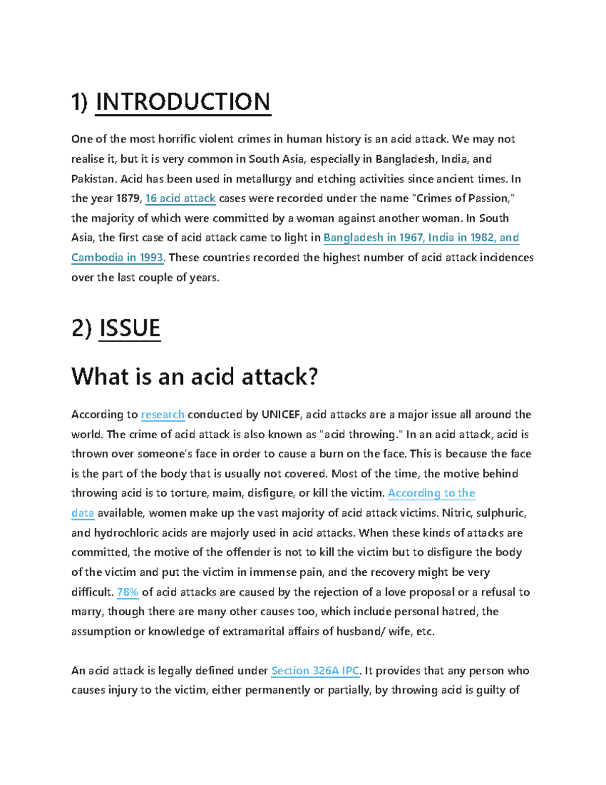 Seminar file of acid attack - 1 ) INTRODUCTION One of the most horrific ...