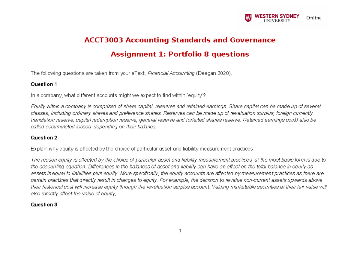 19723105 ACCT3003 Assignment 1 Portfolio 8 - ACCT3003 Accounting ...