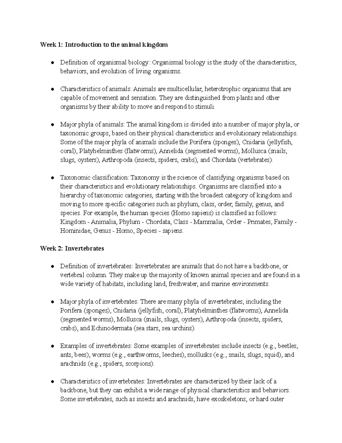 BIOL 113 lecture notes - Week 1: Introduction to the animal kingdom ...