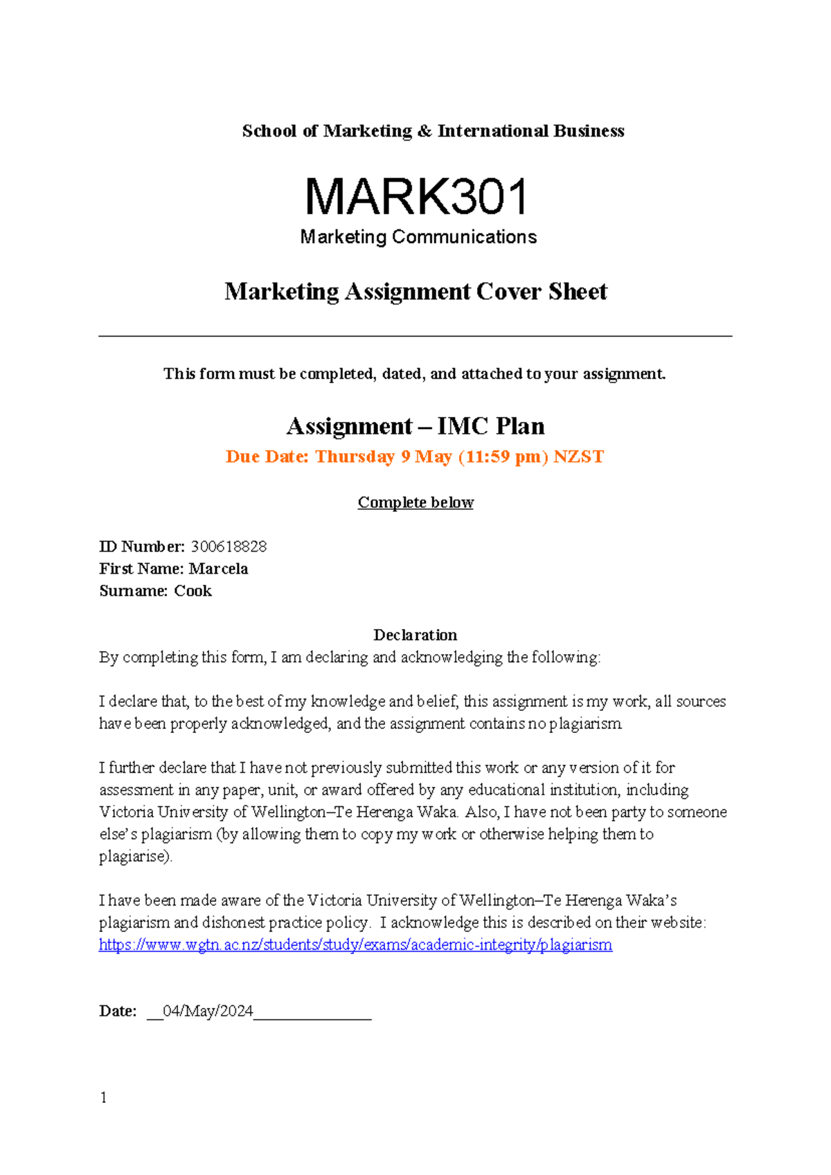Cook Marcela MARK301 - IMC plan full - MARK Marketing Communications ...