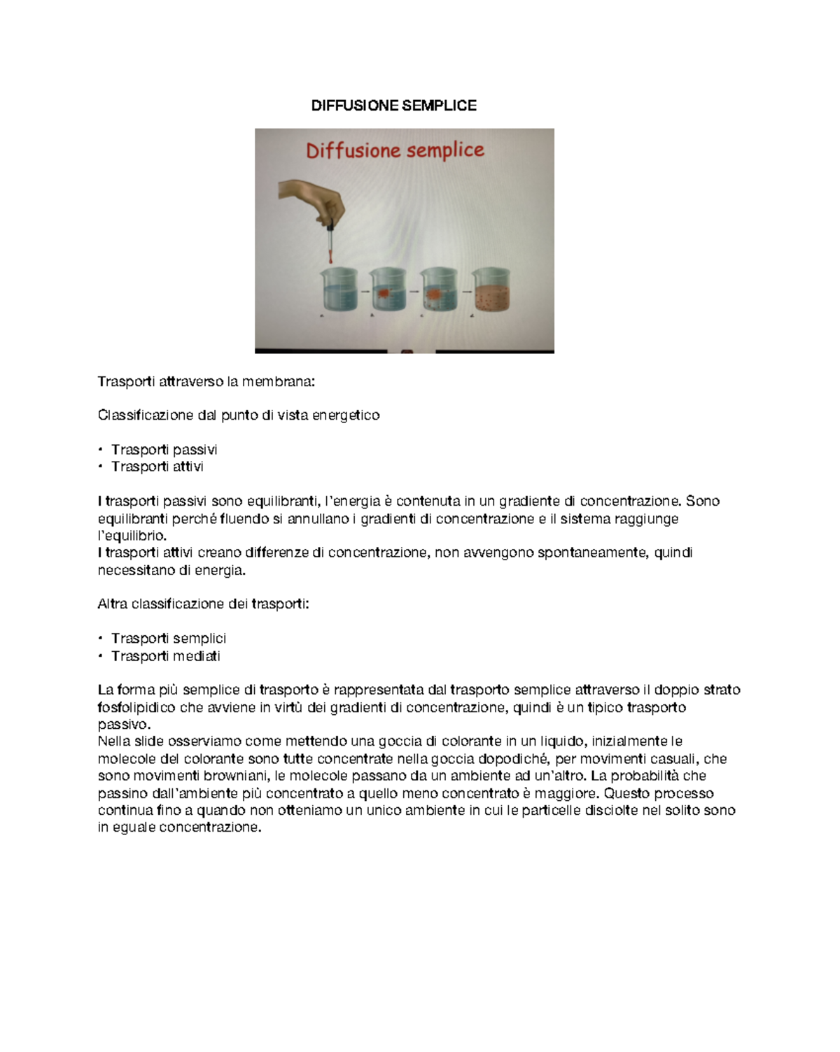Lezione numero 5 - DIFFUSIONE SEMPLICE Trasporti attraverso la membrana ...