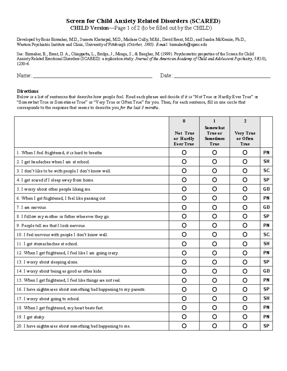 Scared Child Updated June 2015 - Screen for Child Anxiety Related ...
