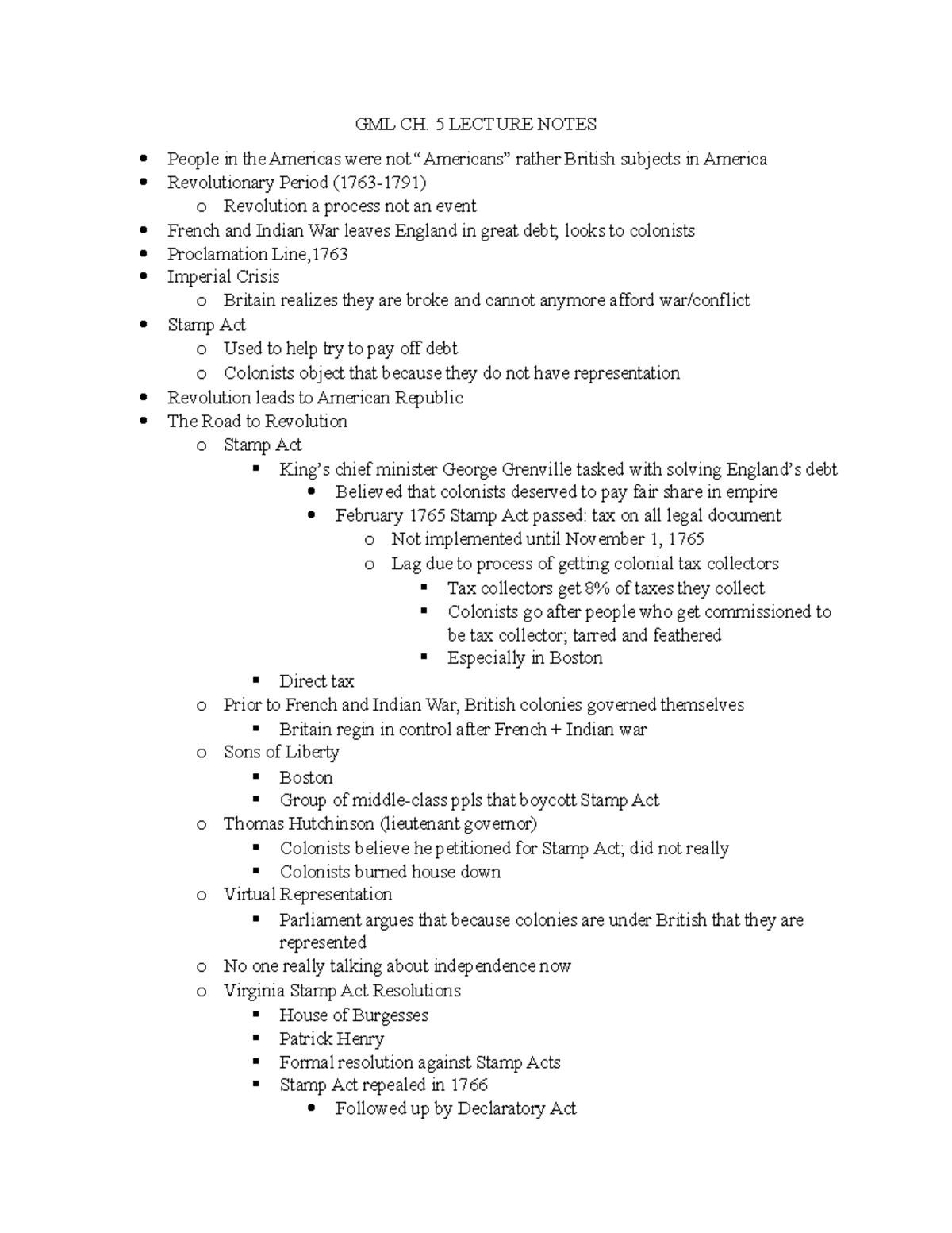 GML Chapter 5-7 Lecture notes - GML CH. 5 LECTURE NOTES People in the ...
