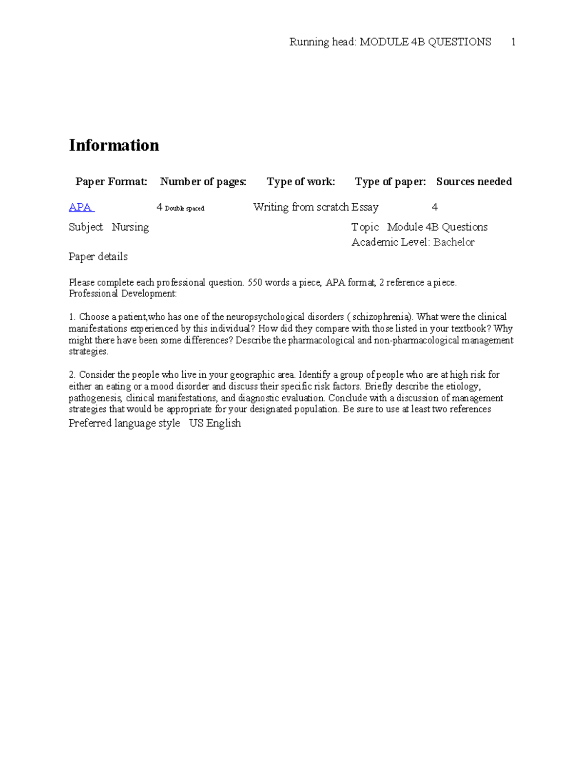 Module 4B Questions - Assignment - Running head: MODULE 4B QUESTIONS 1 ...