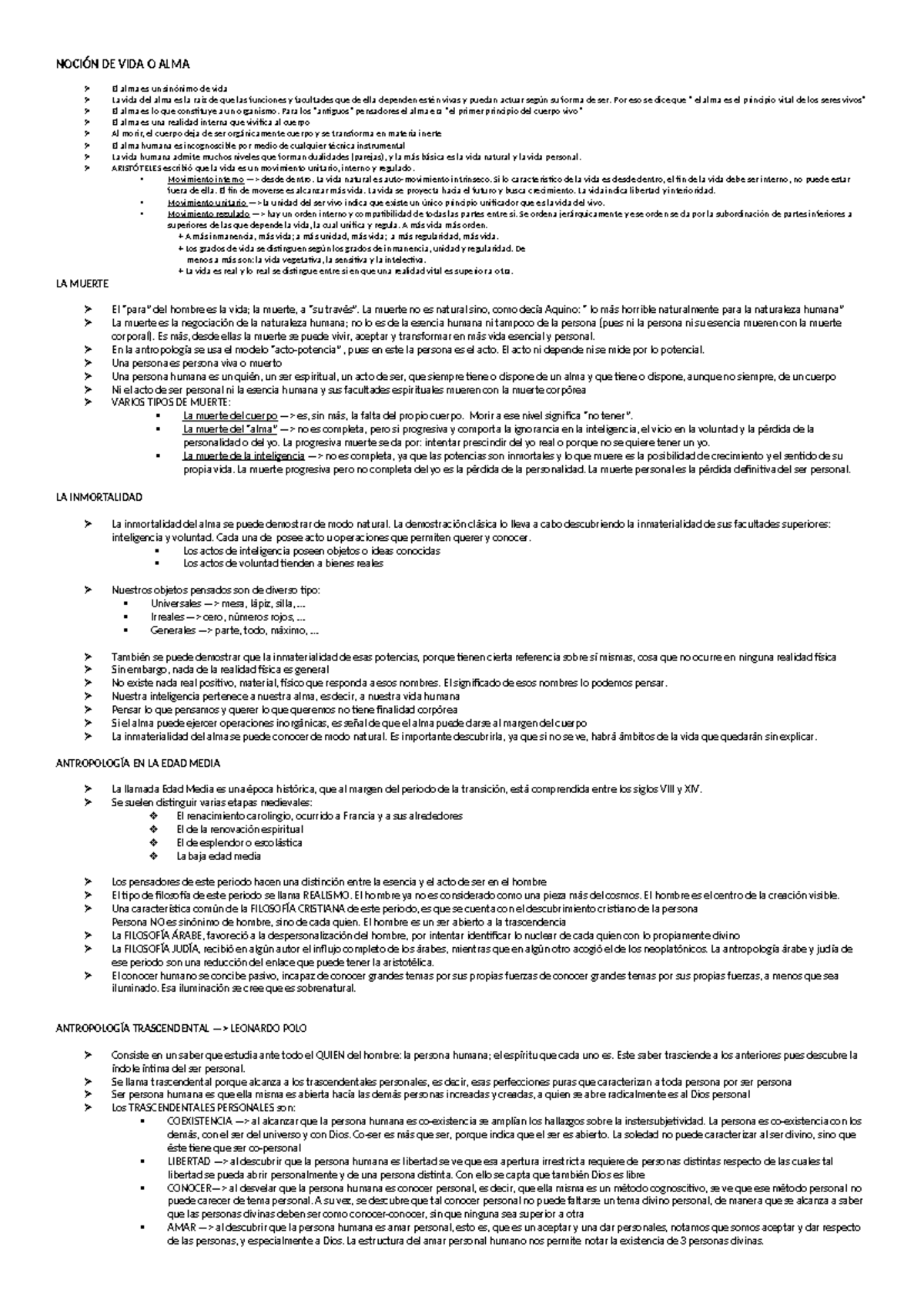 Antropología resumenes - NOCIÓN DE VIDA O ALMA El alma es un sinónimo ...