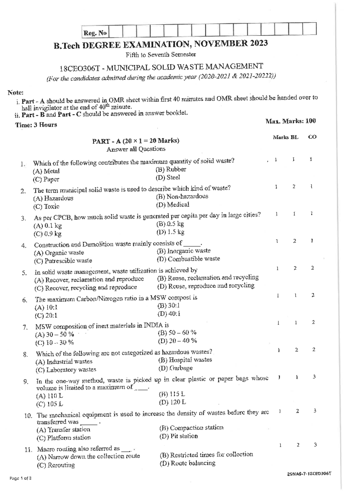 practice paper for mswm - Reg. No B DEGREE EXAMINATION, NOVEMBER 2023 ...