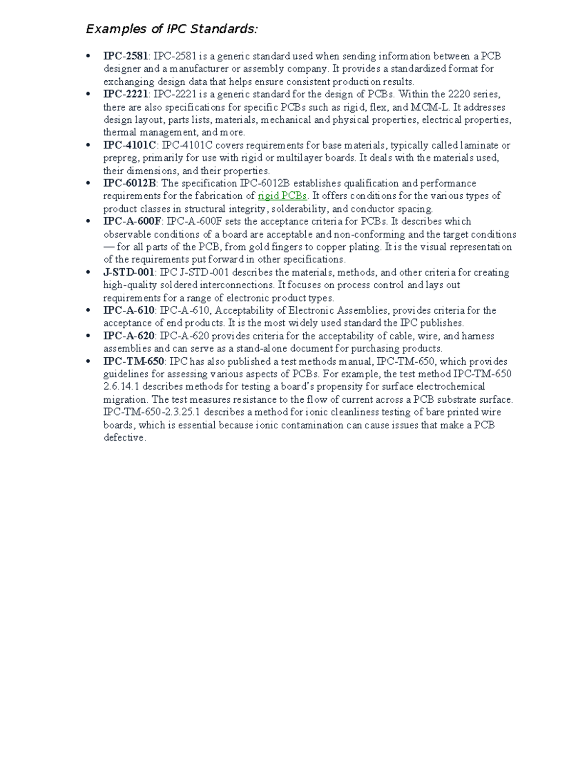 Examples of IPC Standards - It provides a standardized format for ...