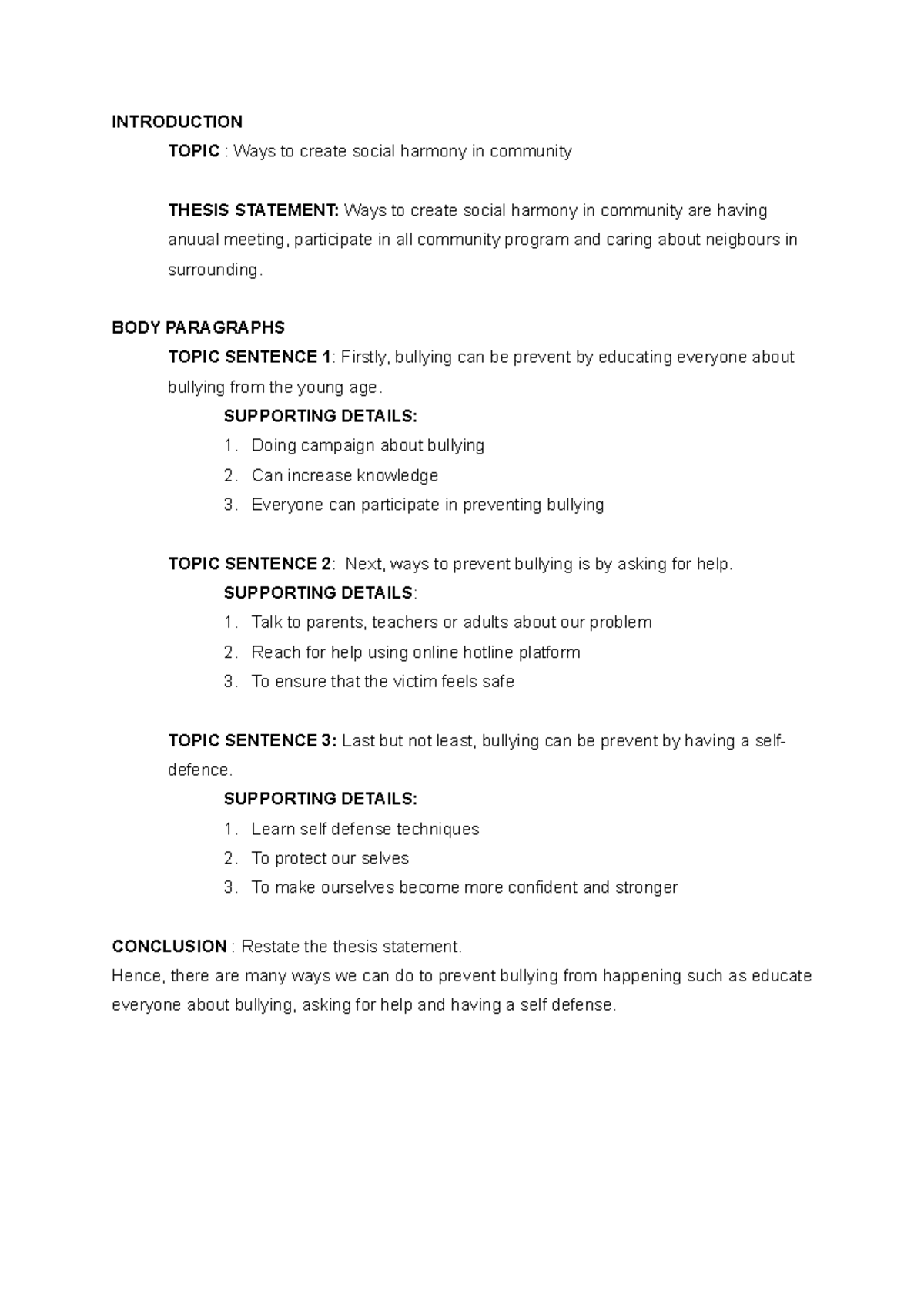 ELC231 homework - INTRODUCTION TOPIC : Ways to create social harmony in ...