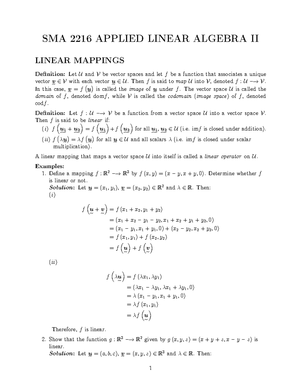 SMA 2216 Applied Linear Algebra II Notes-1-1 - Industrial Mathematics ...