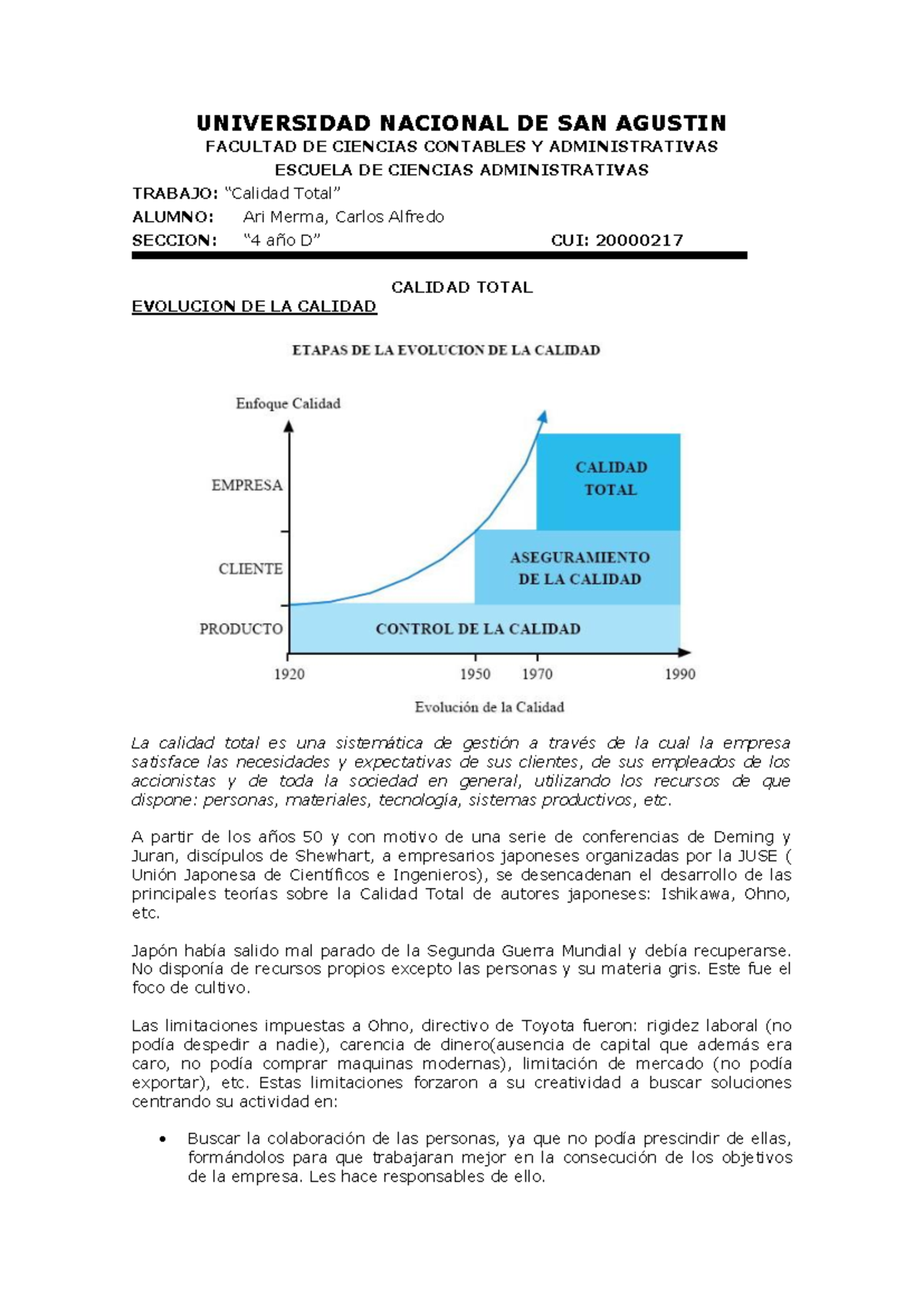 Calidad Total Origen Conceptos - UNIVERSIDAD NACIONAL DE SAN AGUSTIN FACULTAD DE CIENCIAS ...