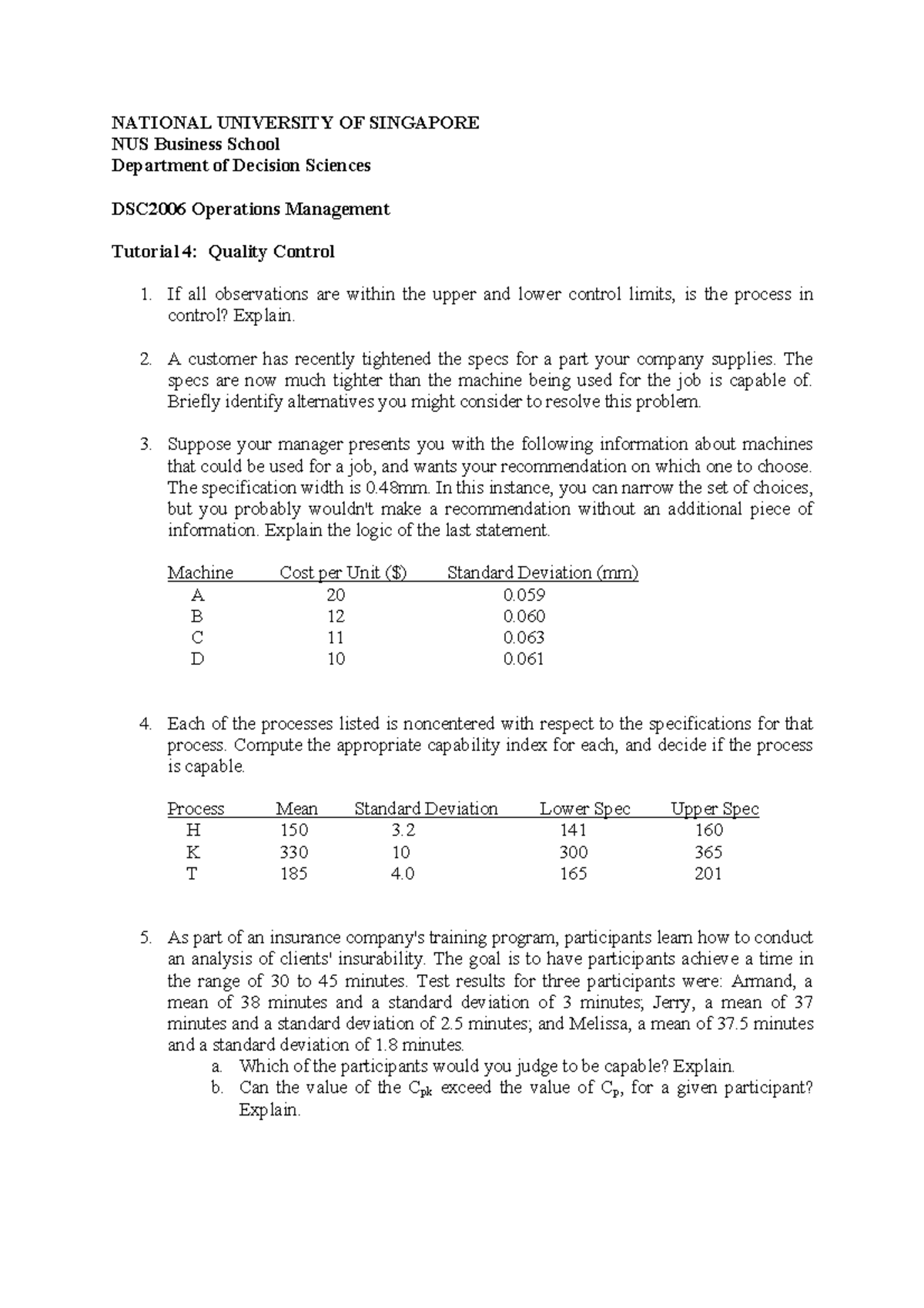 Tutorial 4 Quality Control - NATIONAL UNIVERSITY OF SINGAPORE NUS ...
