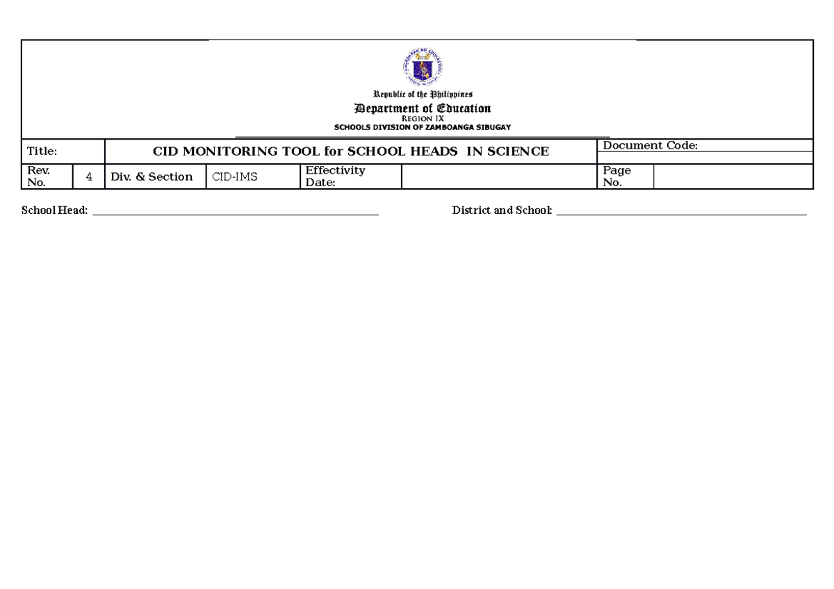 CID Monitoring Tool for Science - Title: CID MONITORING TOOL for SCHOOL ...
