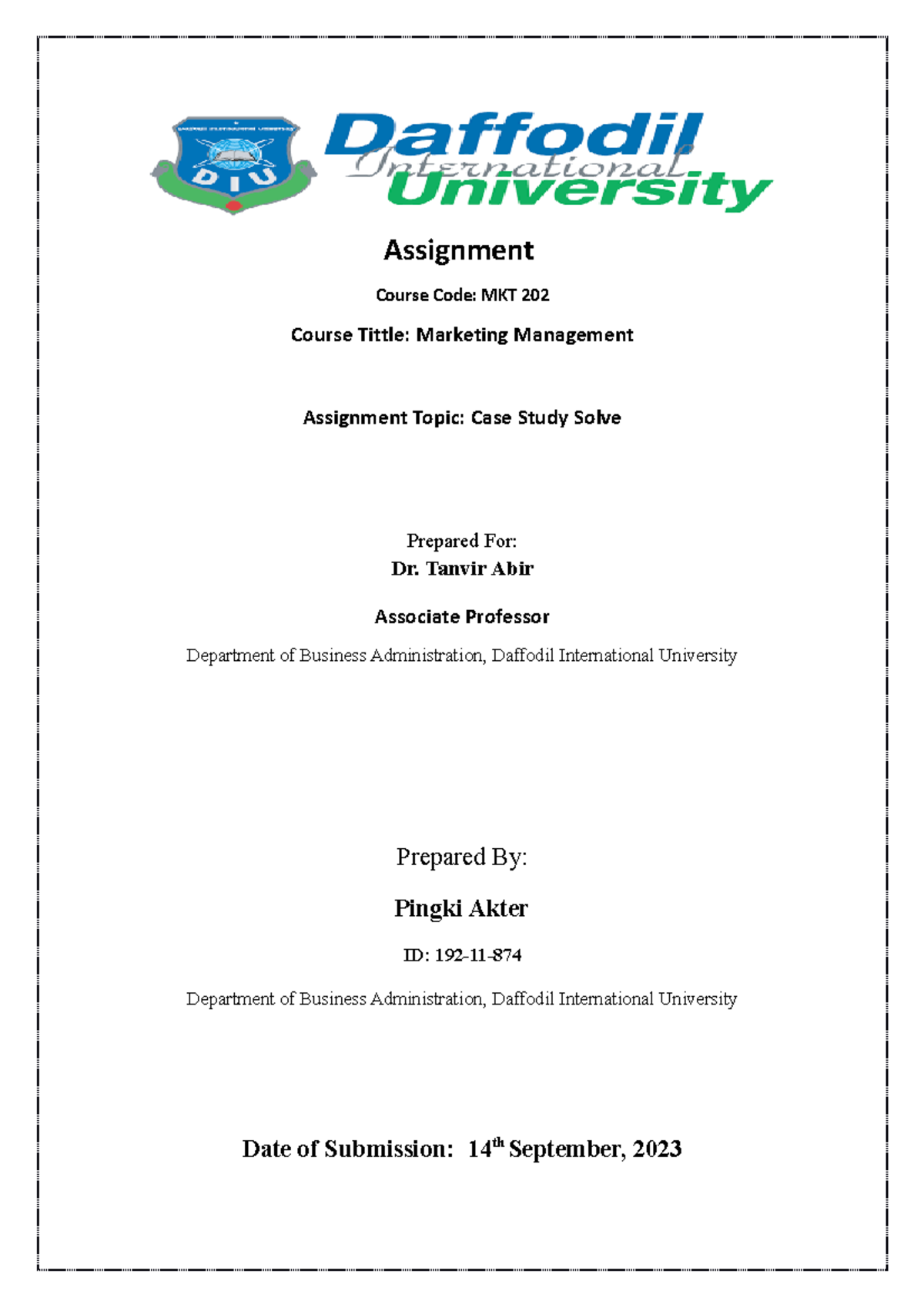 Assignment case study - notes - Assignment Course Code: MKT 202 Course ...