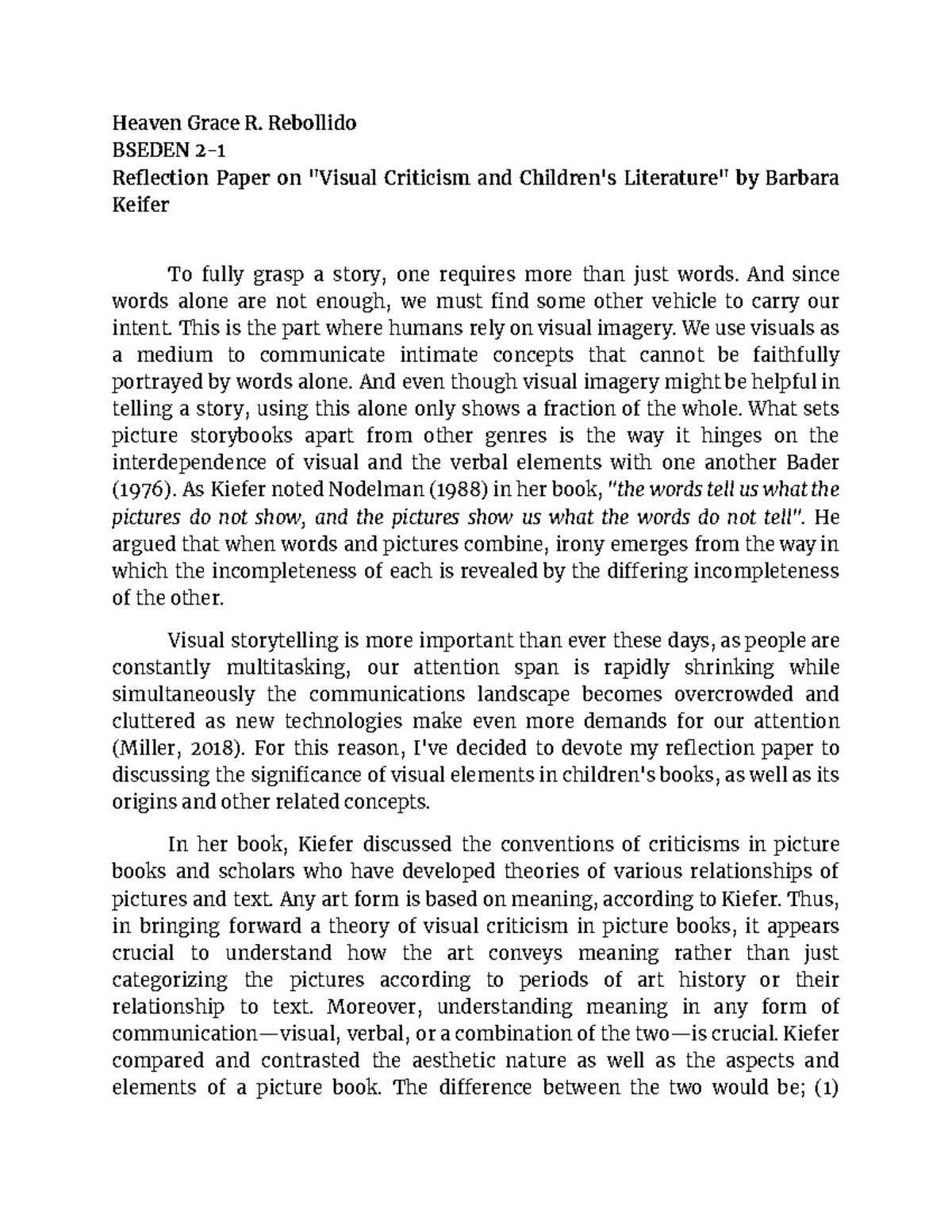 Reflection Paper on "Visual Criticism and Children's Literature ...