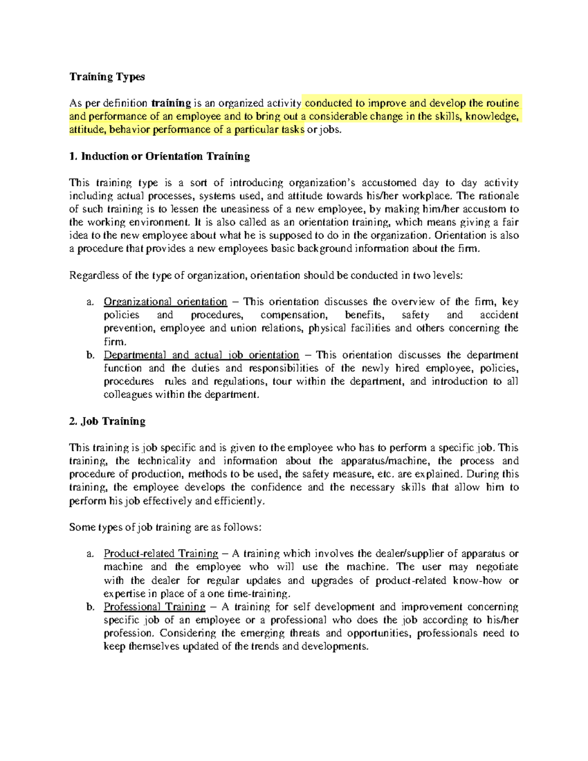 Week 3 - Lesson 3 Types of Trainings - Training Types As per definition ...