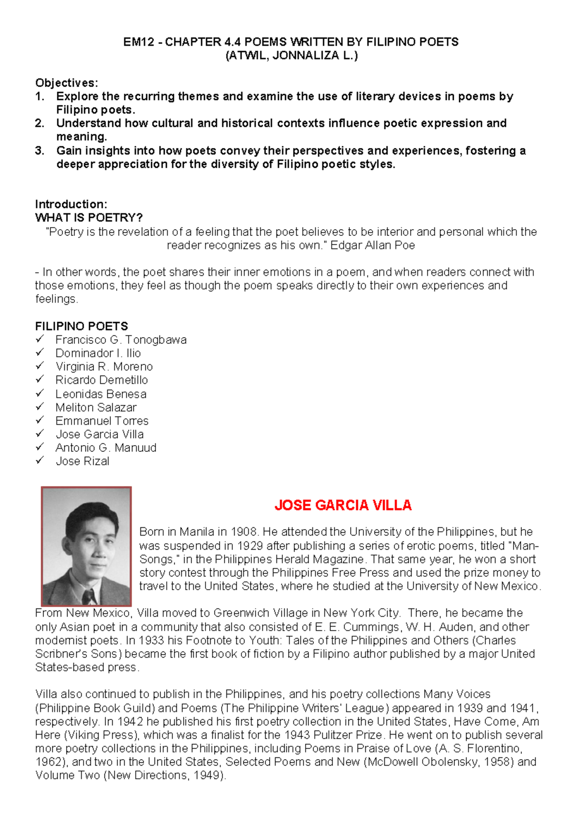 4 - 4.4-Poems-Written-by-Filipino-poets-DR.pdf - EM12 - CHAPTER 4 POEMS ...