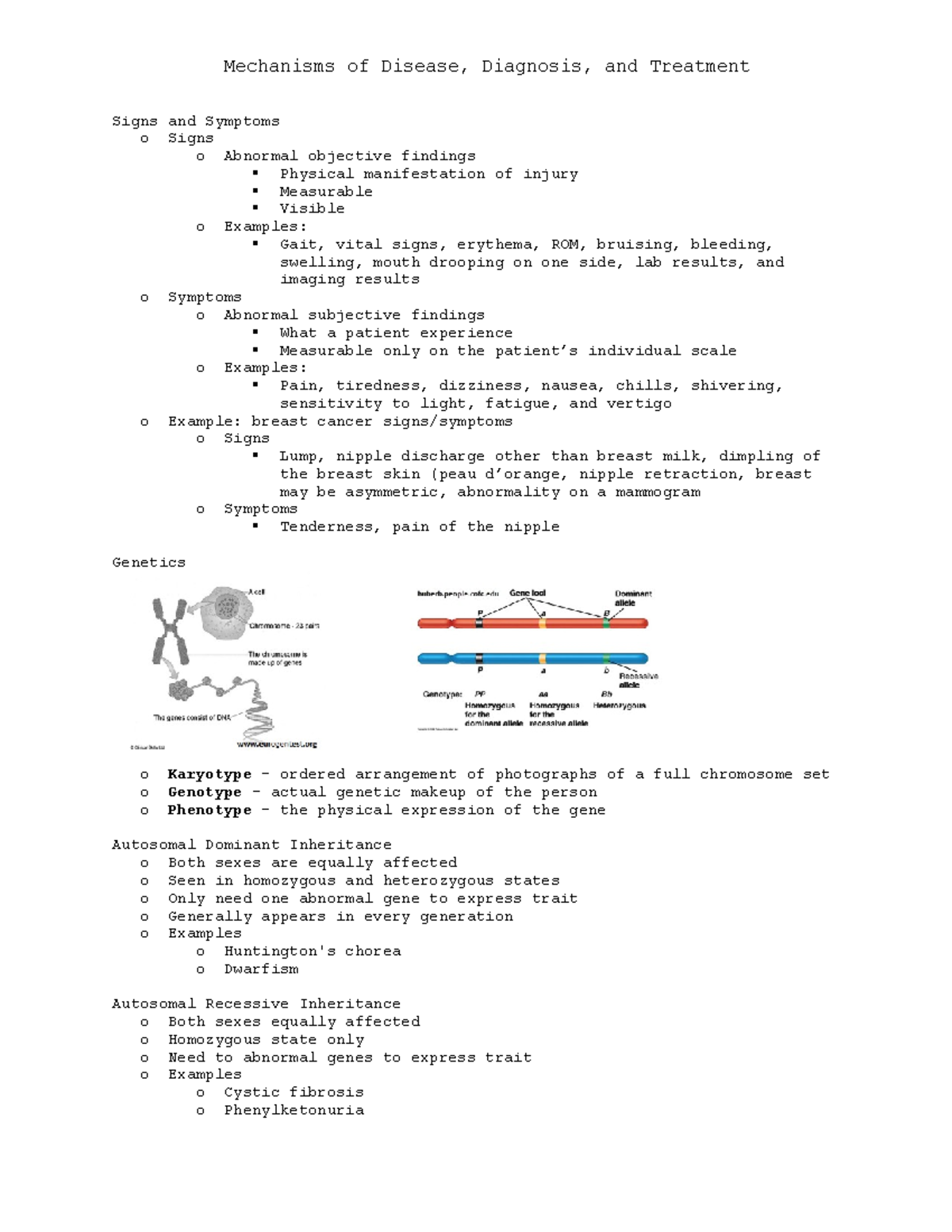 Pathology chapter 1 - Signs and Symptoms o Signs o Abnormal objective ...