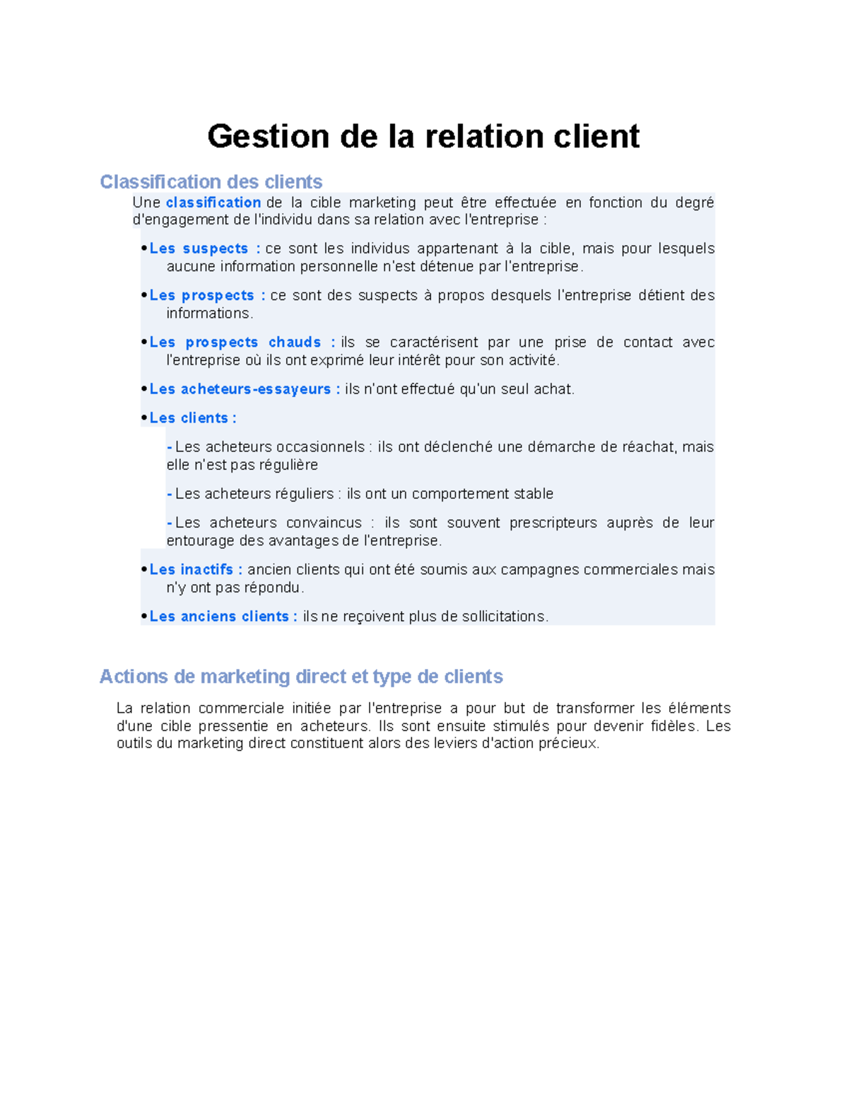 Gestion de la relation client - Gestion de la relation client ...