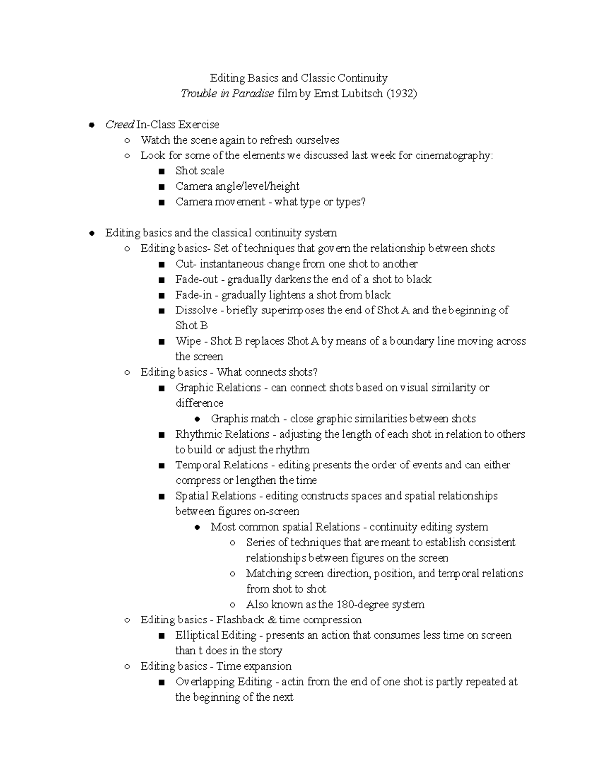 FILM 114 Lecture 4 Notes - Editing Basics and Classic Continuity ...