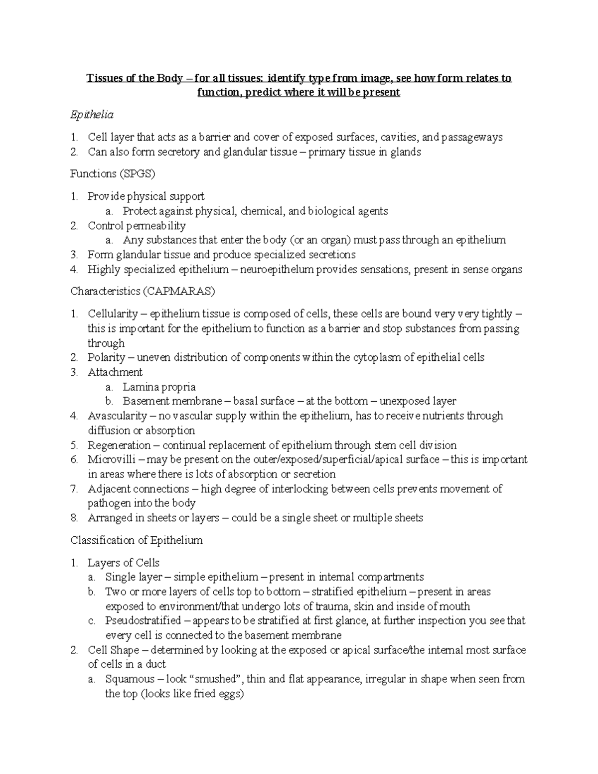 Chapter 2 - Tissues of the Body - Tissues of the Body – for all tissues ...