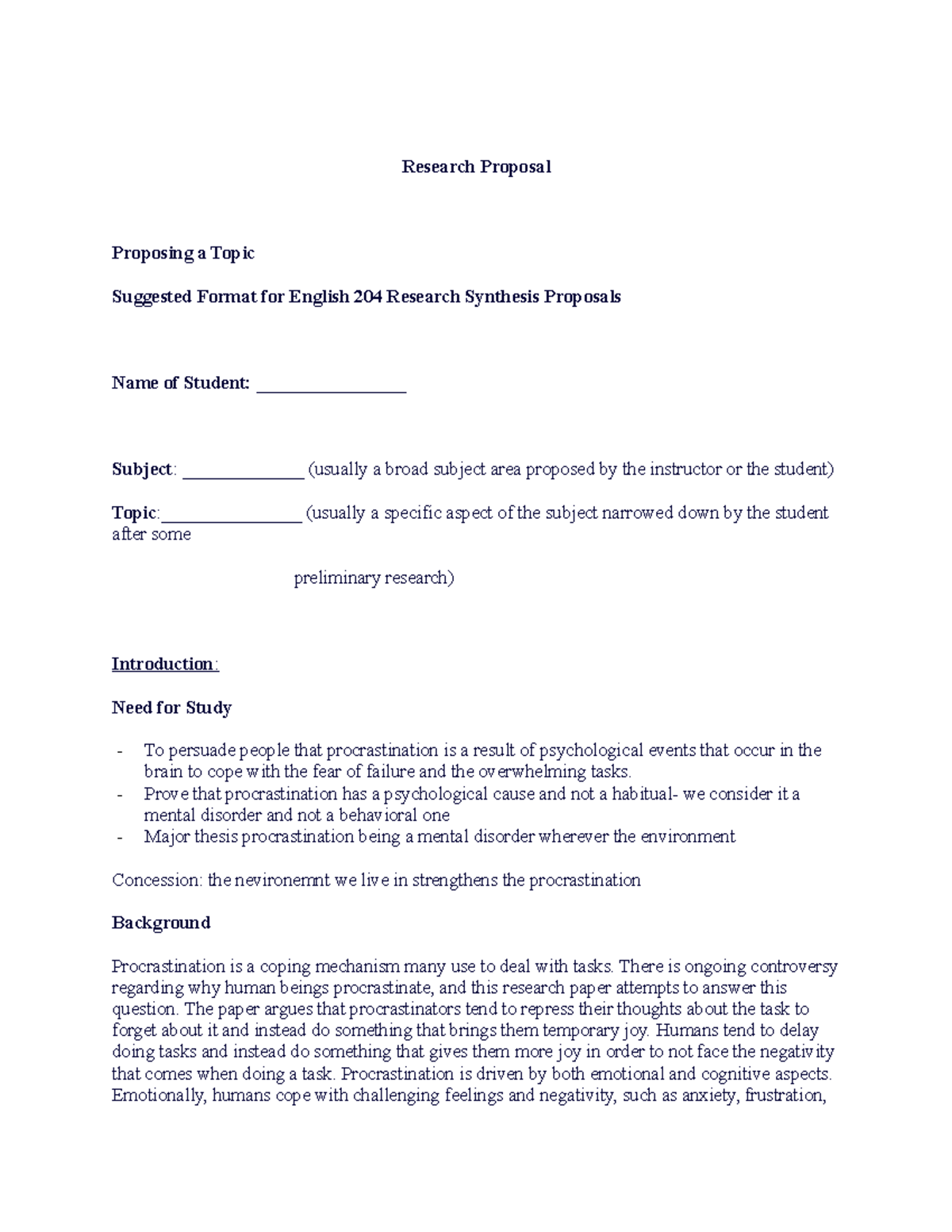 Template for Proposing a Topic - Research Proposal Proposing a Topic ...