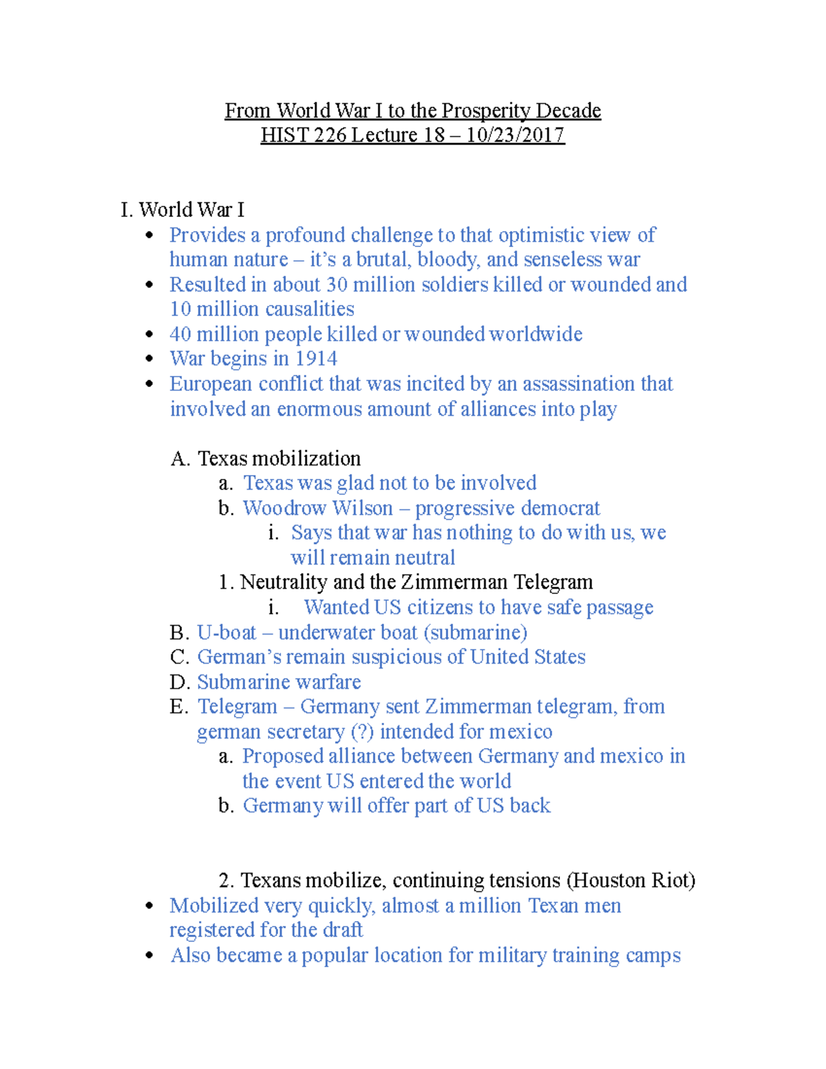 HIST EXAM 3 - From World War I to the Prosperity Decade HIST 226 - From ...