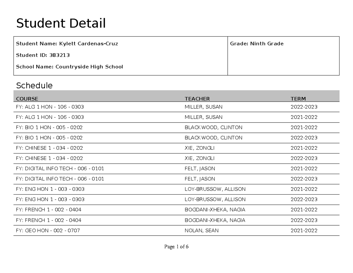 Student Detail 07-25-22-033614895 - Student Detail Student Name: Kylett ...