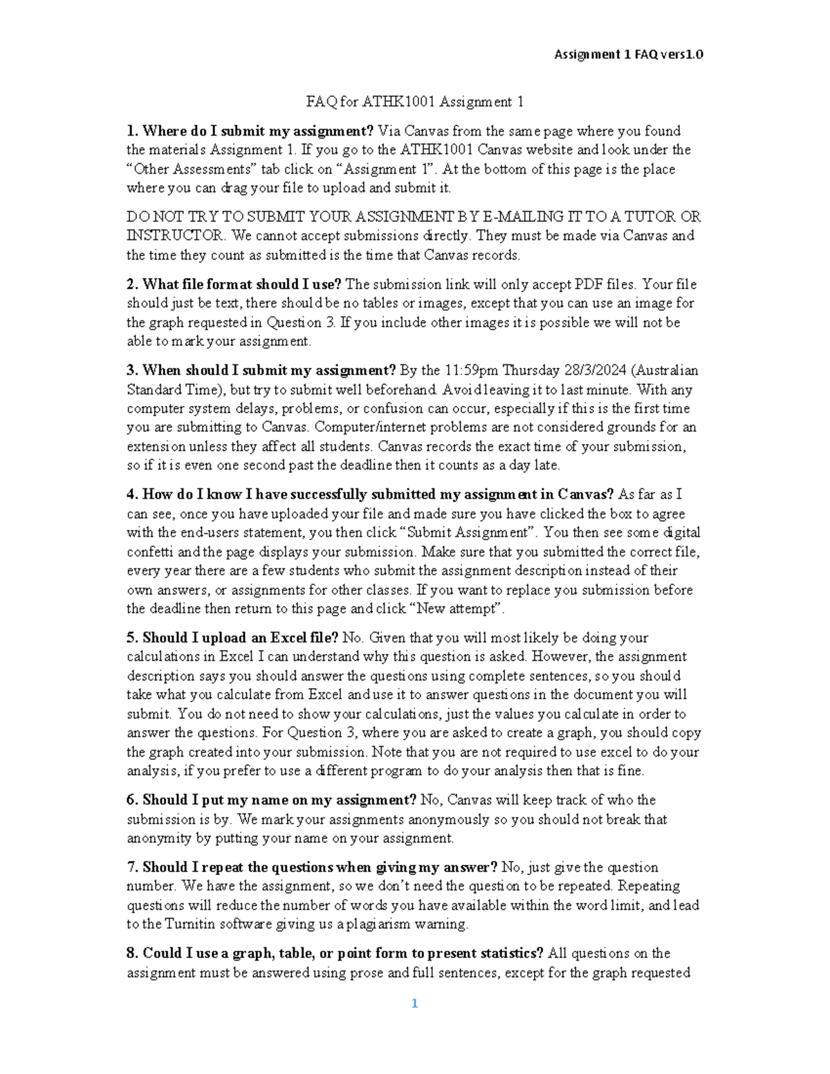 Assignment 2 ATHK1001 - FAQ for ATHK1001 Assignment 1 Where do I submit ...