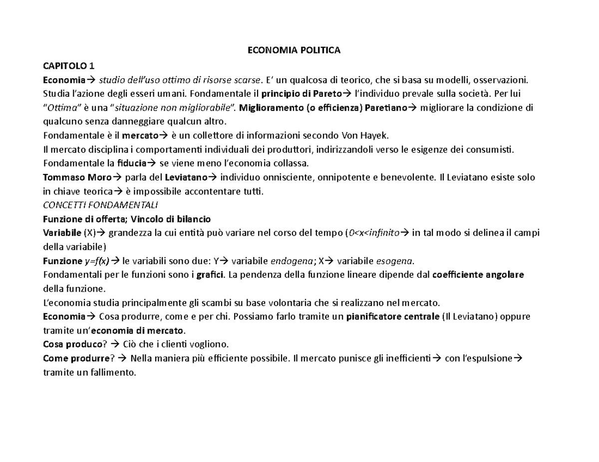 Economia Politica - Samuelson Vol. XX - ECONOMIA POLITICA CAPITOLO 1 Economia studio dell’uso ...