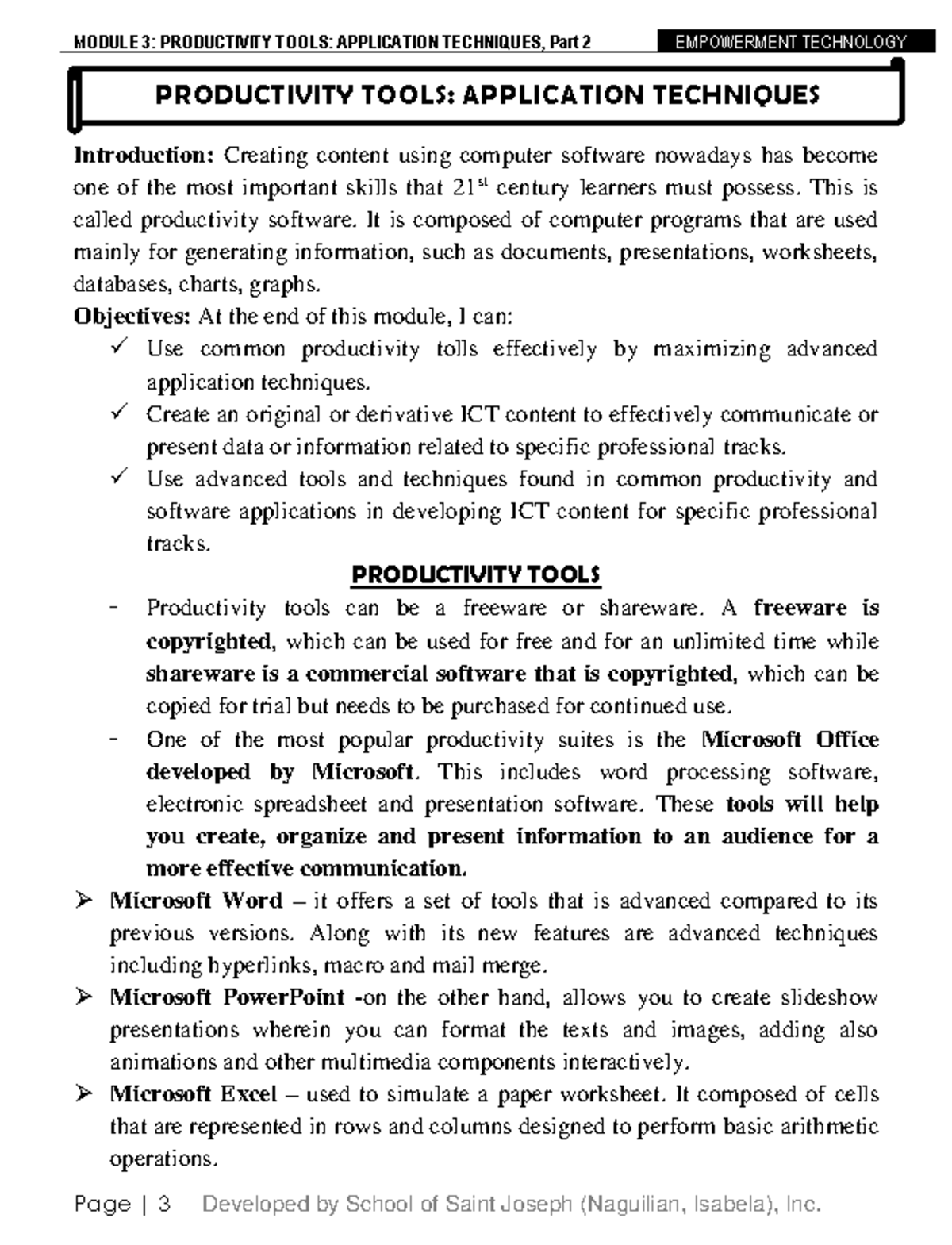 Lesson-5 - emtech - MODULE 3: PRODUCTIVITY TOOLS: APPLICATION ...