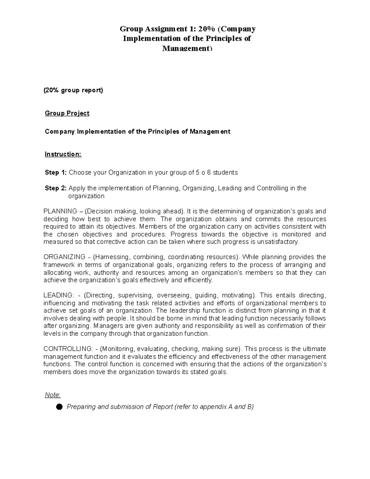 Group Assignment 1 - (20% group report) Group Project Company ...