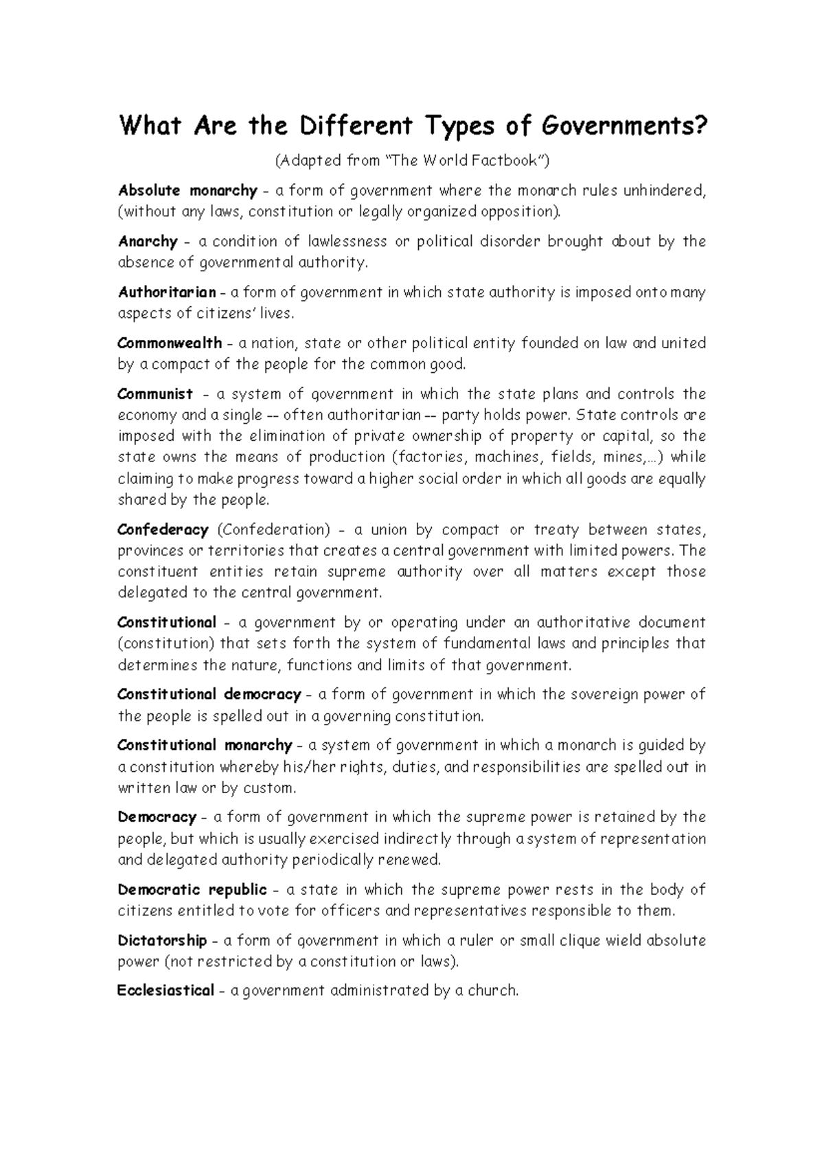 What Are the Different Types of Governments - What Are the Different ...