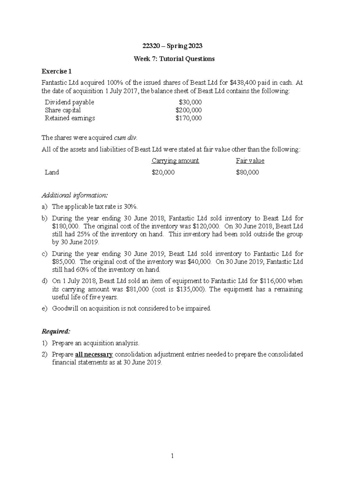 22320 Tutorial questions Week07 2023SP - 22320 – Spring 2023 Week 7: Tutorial Questions Exercise ...