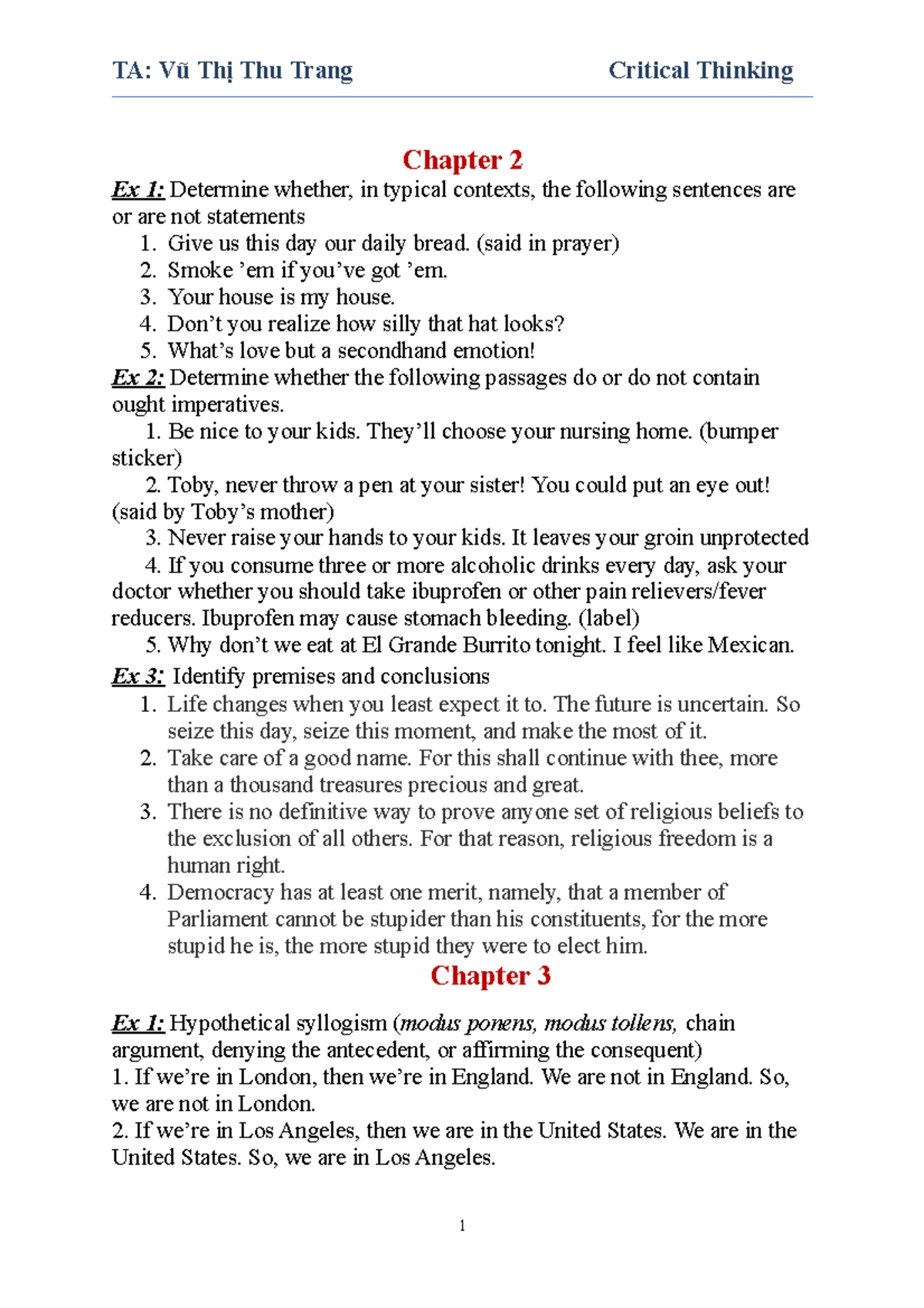 BT-review-midterm - abc - Chapter 2 Ex 1: Determine whether, in typical ...