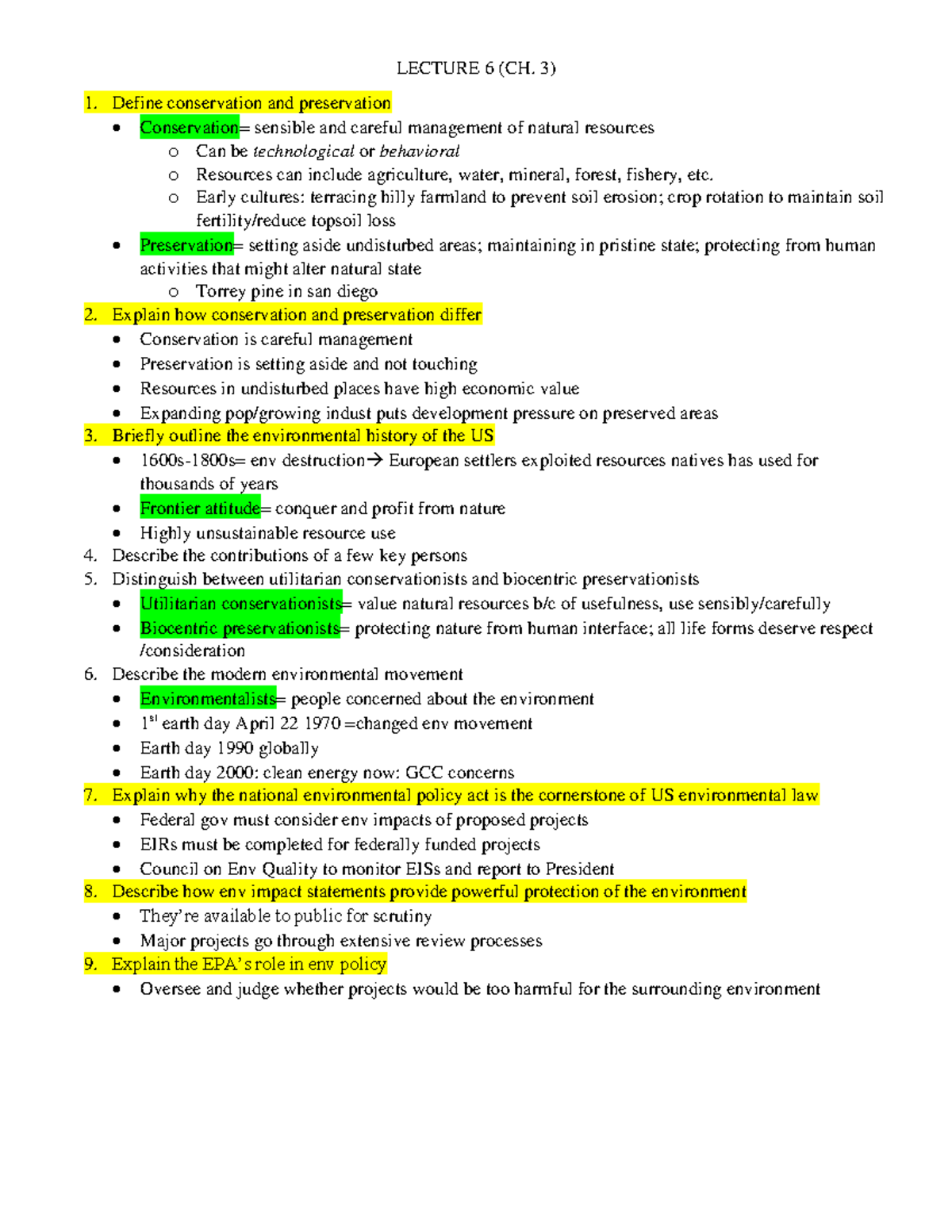 Lecture 6 Chapter 3 - LECTURE 6 (CH. 3) 1. Define conservation and ...