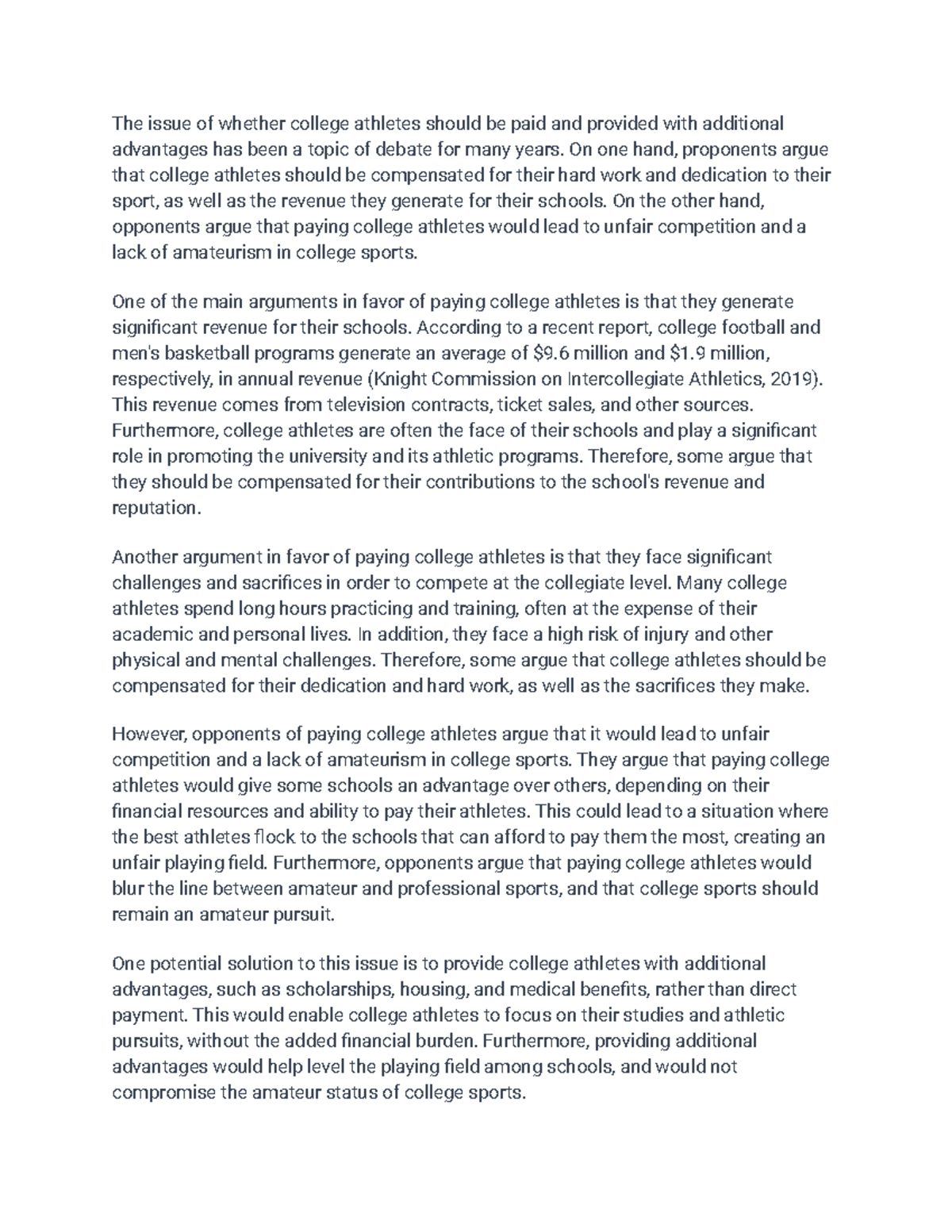 Should college athletes be paid and provided with additional advantages ...