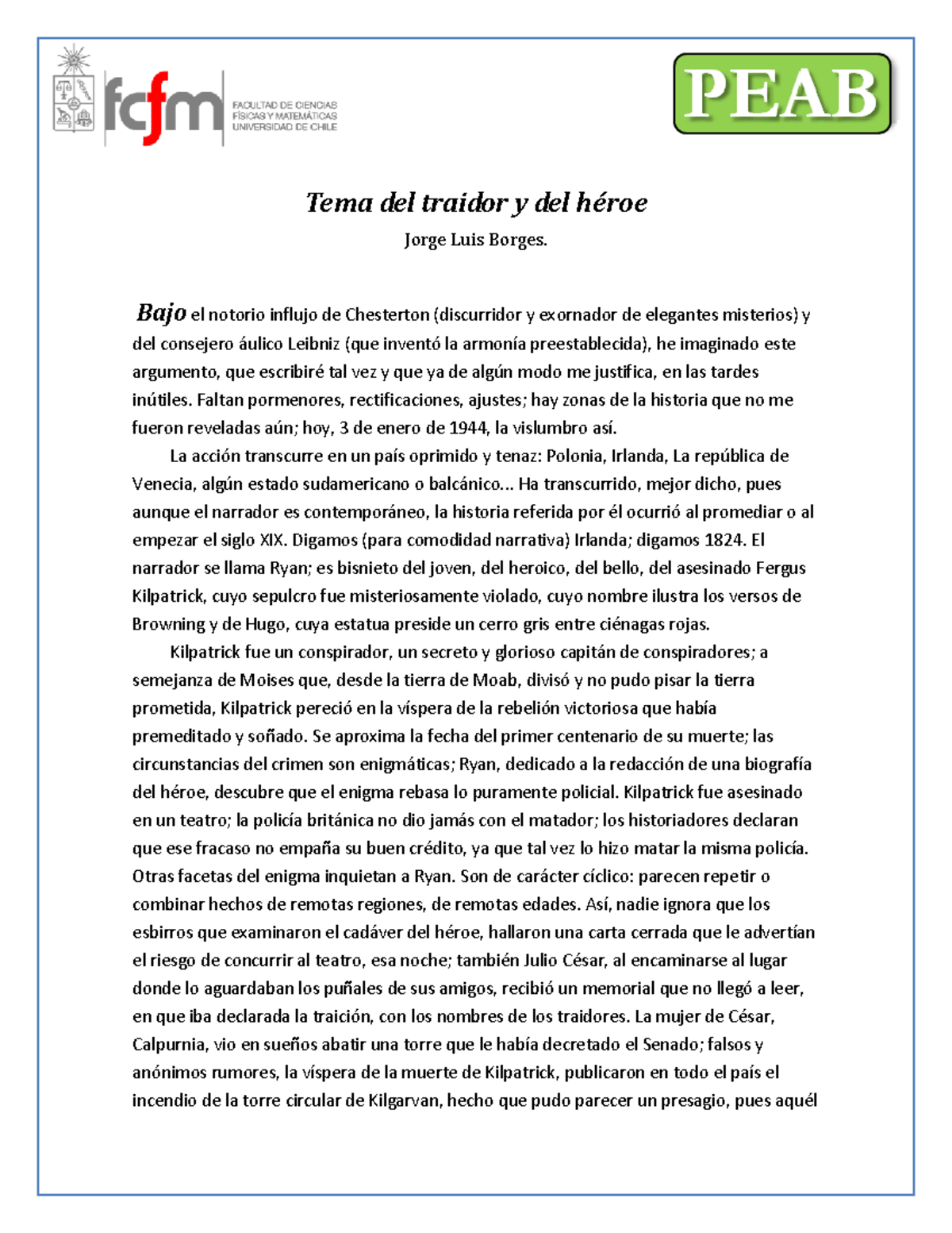 Tema del Traidor y del Heroe - Tema del traidor y del héroe Jorge Luis ...