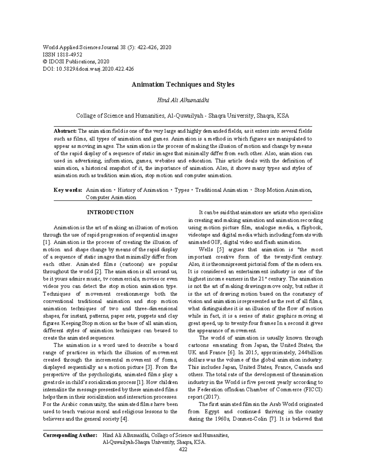 Animation techniques - final year term research material - World ...