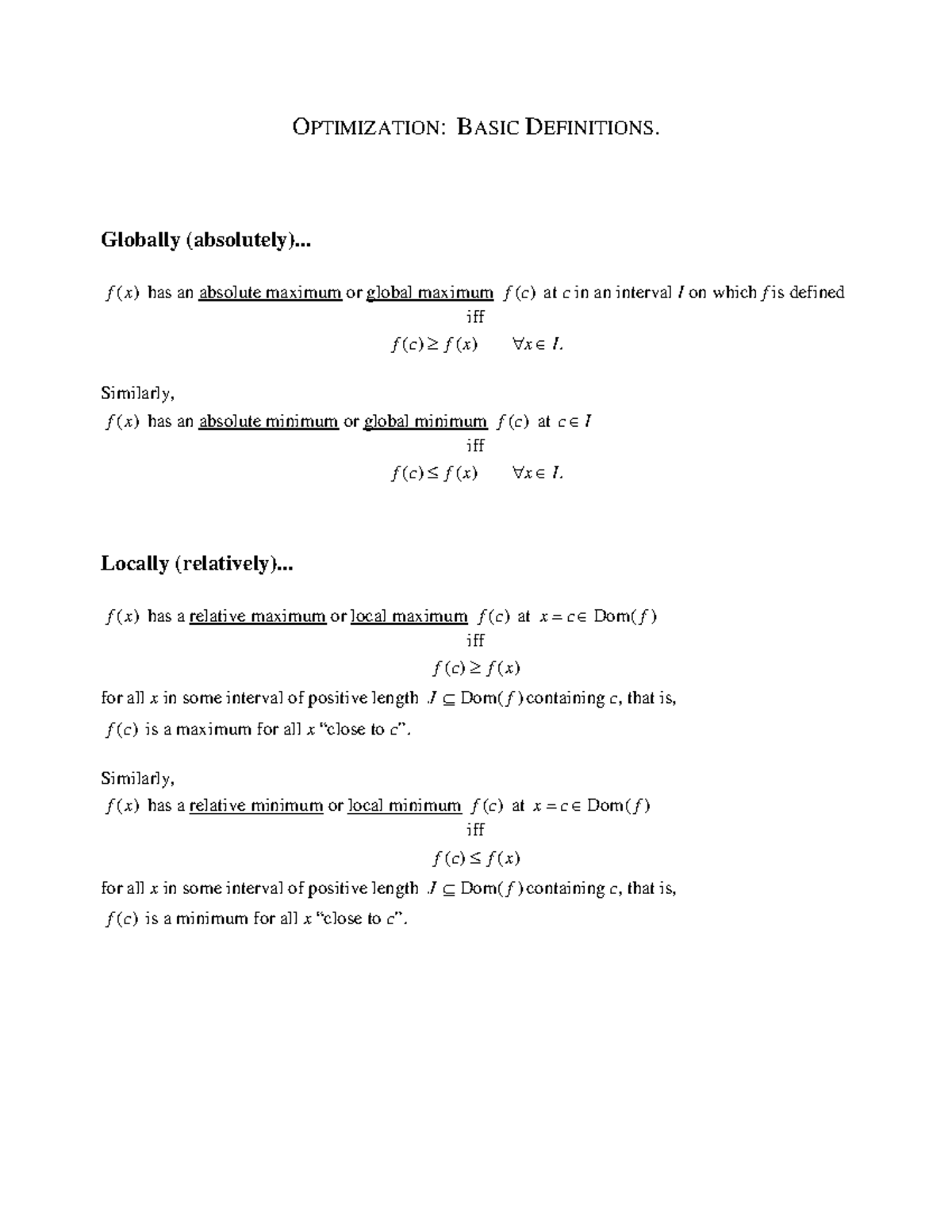 Optimization Definitions Hdt - OPTIMIZATION: BASIC DEFINITIONS ...
