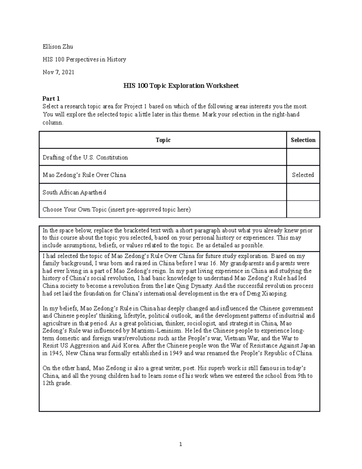 2-3 Project 1 Topic Exploration Worksheet - Ellison Zhu HIS 100 ...